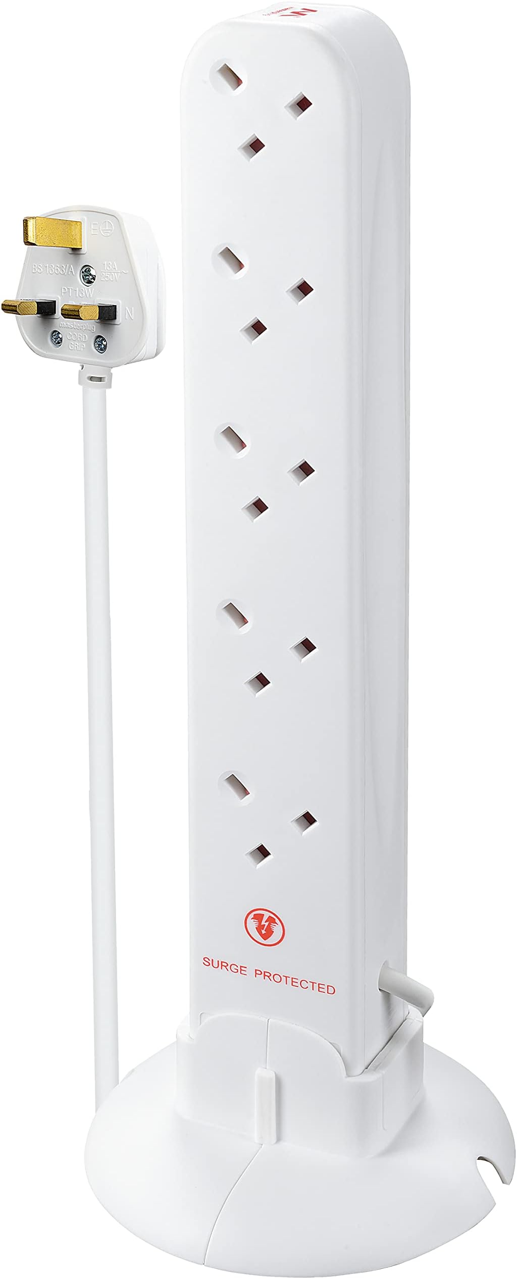 Masterplug Ten Socket Surge Protected Extension Tower, 1 Metre Cable ...