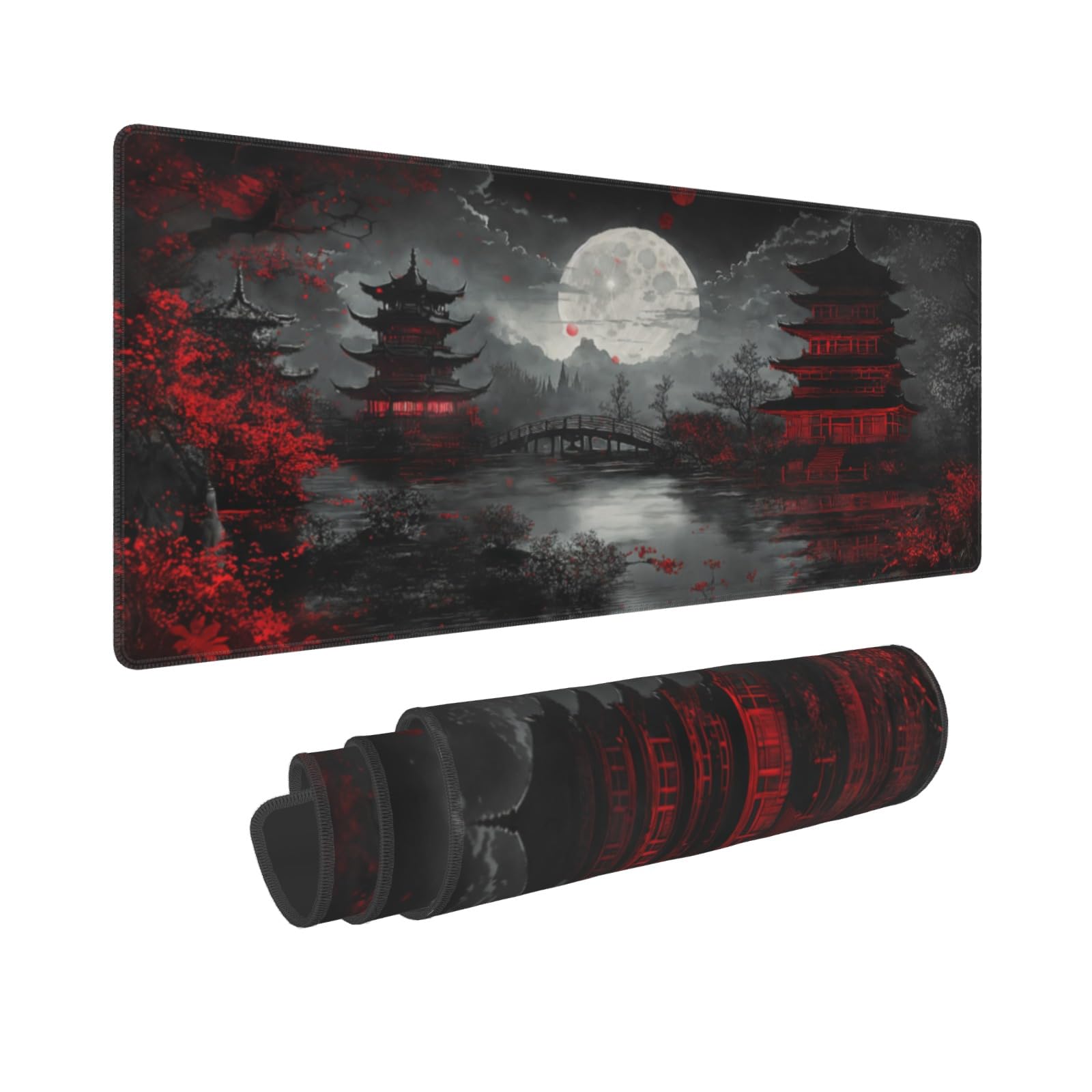 Amazon.com: Japanese Mouse Pad XXL 31.5 X 11.8 Inch Black Red Design ...