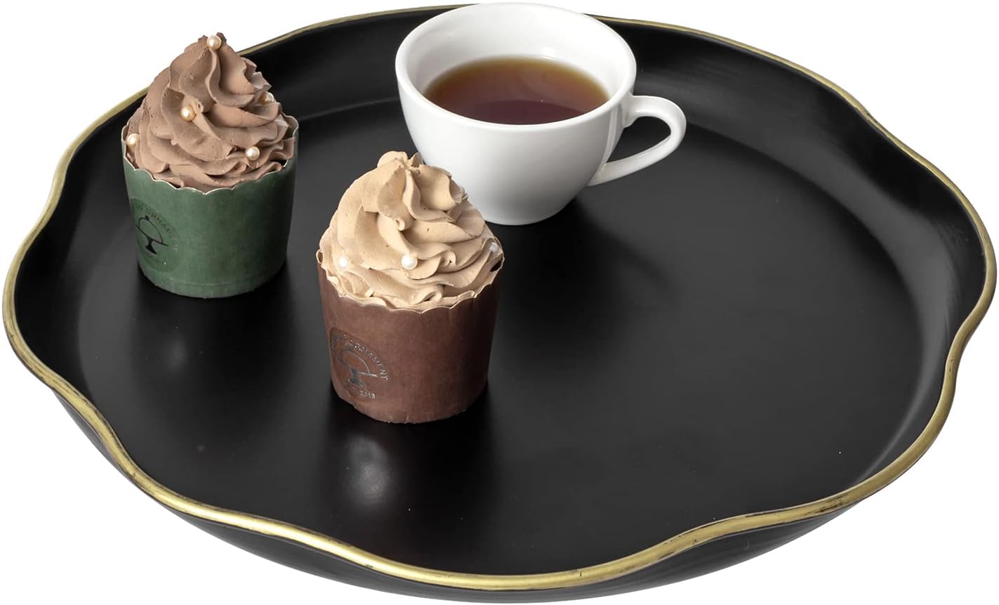 Amazon.com: MyGift Modern Art Deco Matte Black Metal & Brass Tone Rim ...