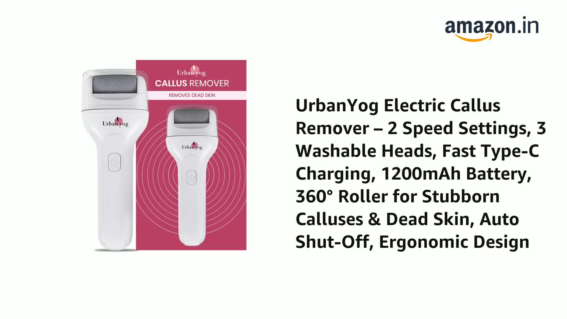 Watch UrbanYog Electric Callus Remover – 2 Speed Settings, 3 Washable ...