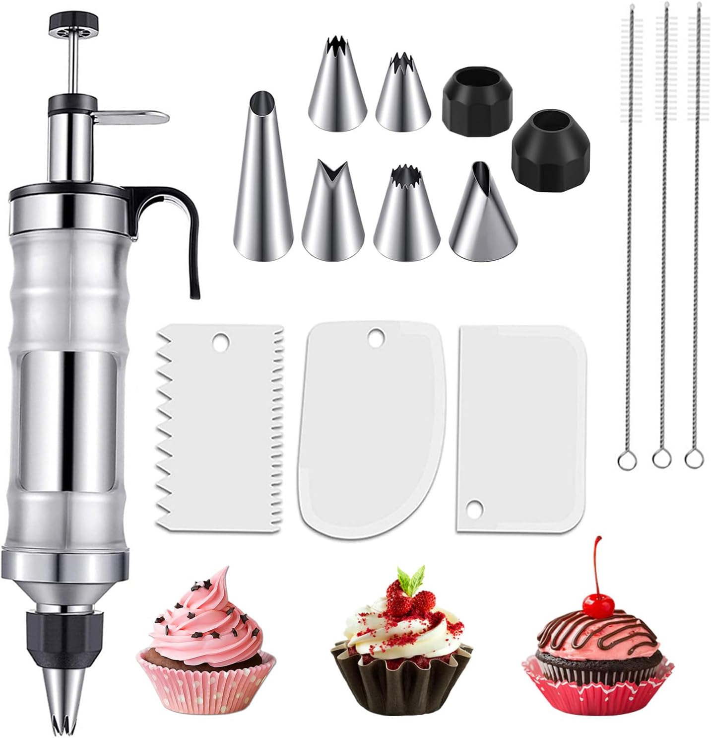 Icing Piping Kits,Stainless Steel Cake Decorating Syringe Set with 6 ...