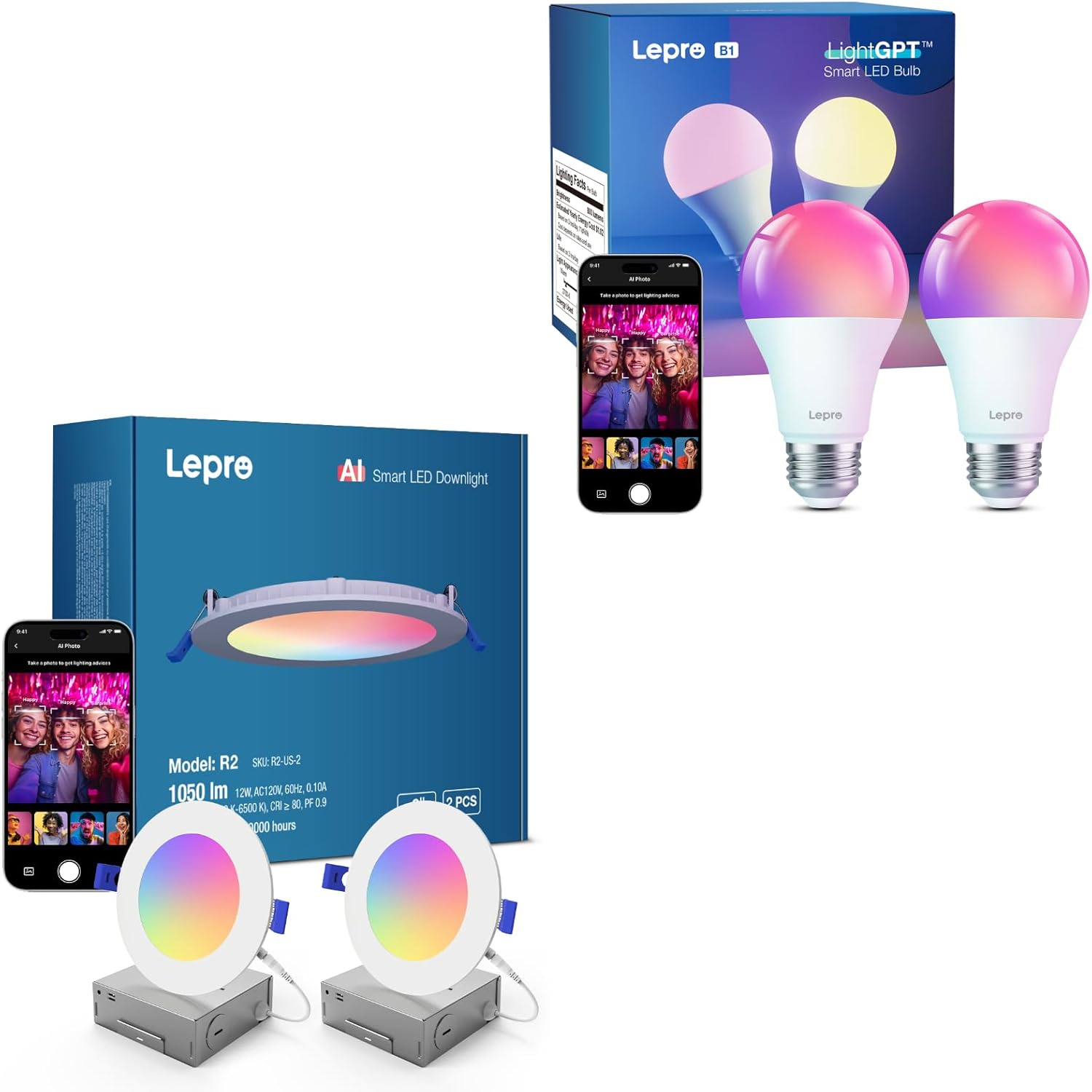 Lepro Bundle - R2 AI Smart LED Canless Light 6 Inch with Mood ...