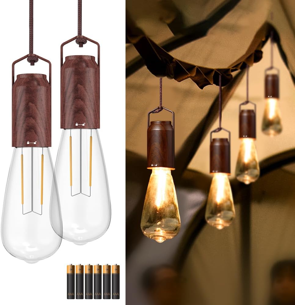 Amazon.com: PINSAI 2 Pack Battery Operated Hanging Tent Light Bulb ...