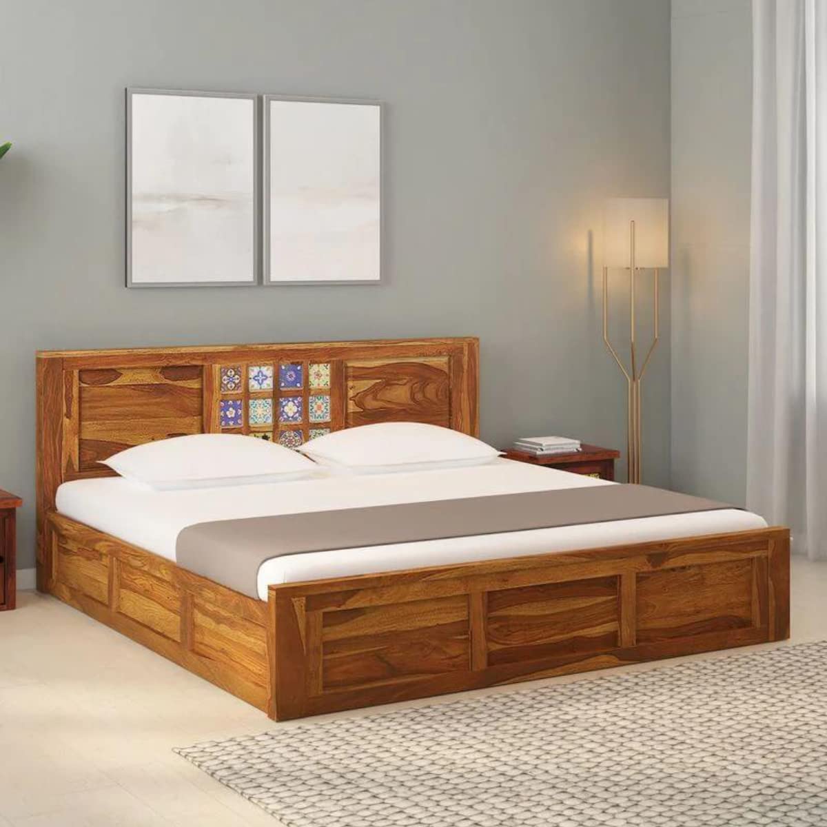 SONA ART & CRAFTS Sheesham Wood King Size Bed with Box Storage | Solid ...