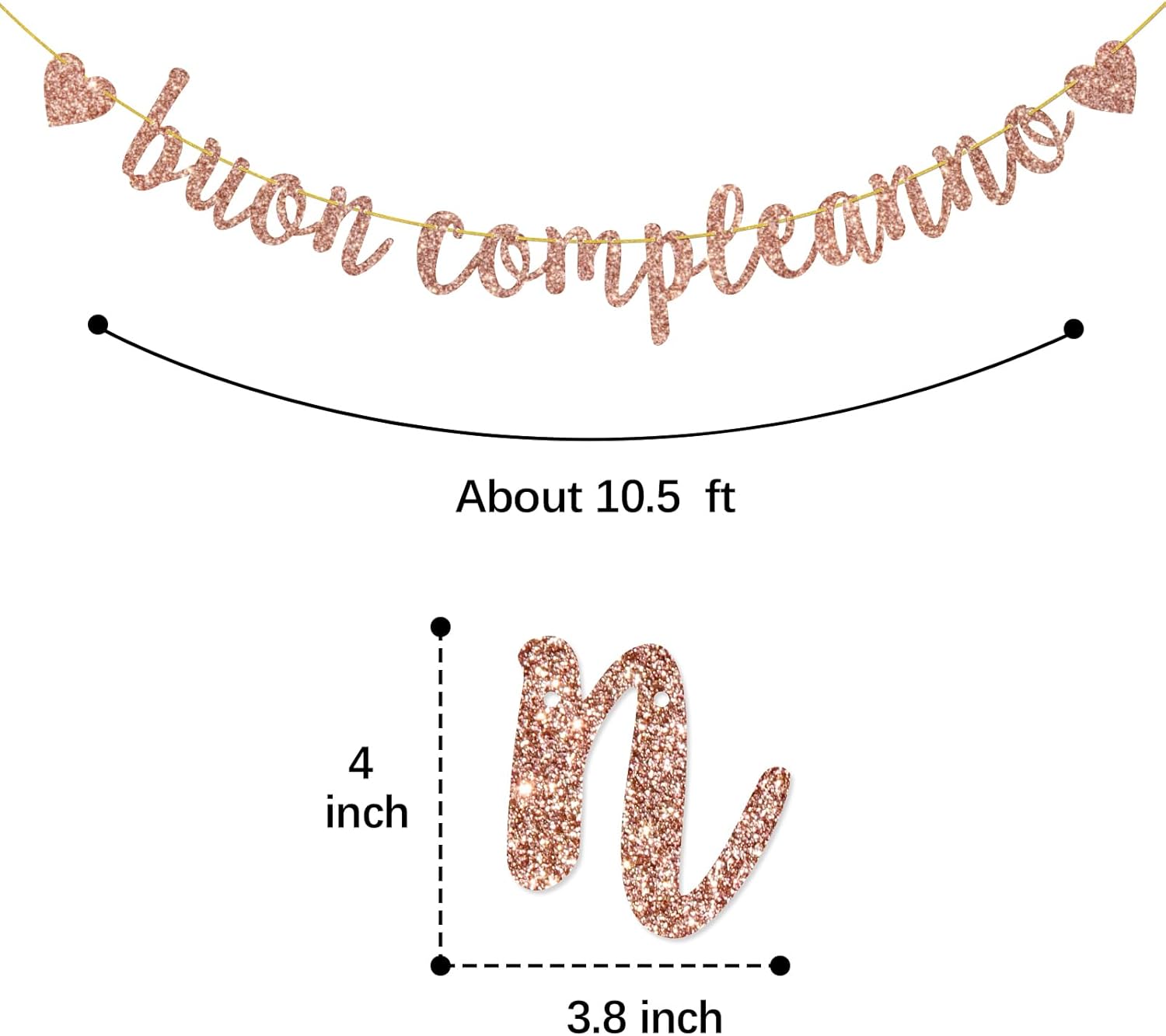 Helewilk Cartel Buon Compleanno con purpurina de oro rosa, cartel italiano de feliz cumpleaños ...