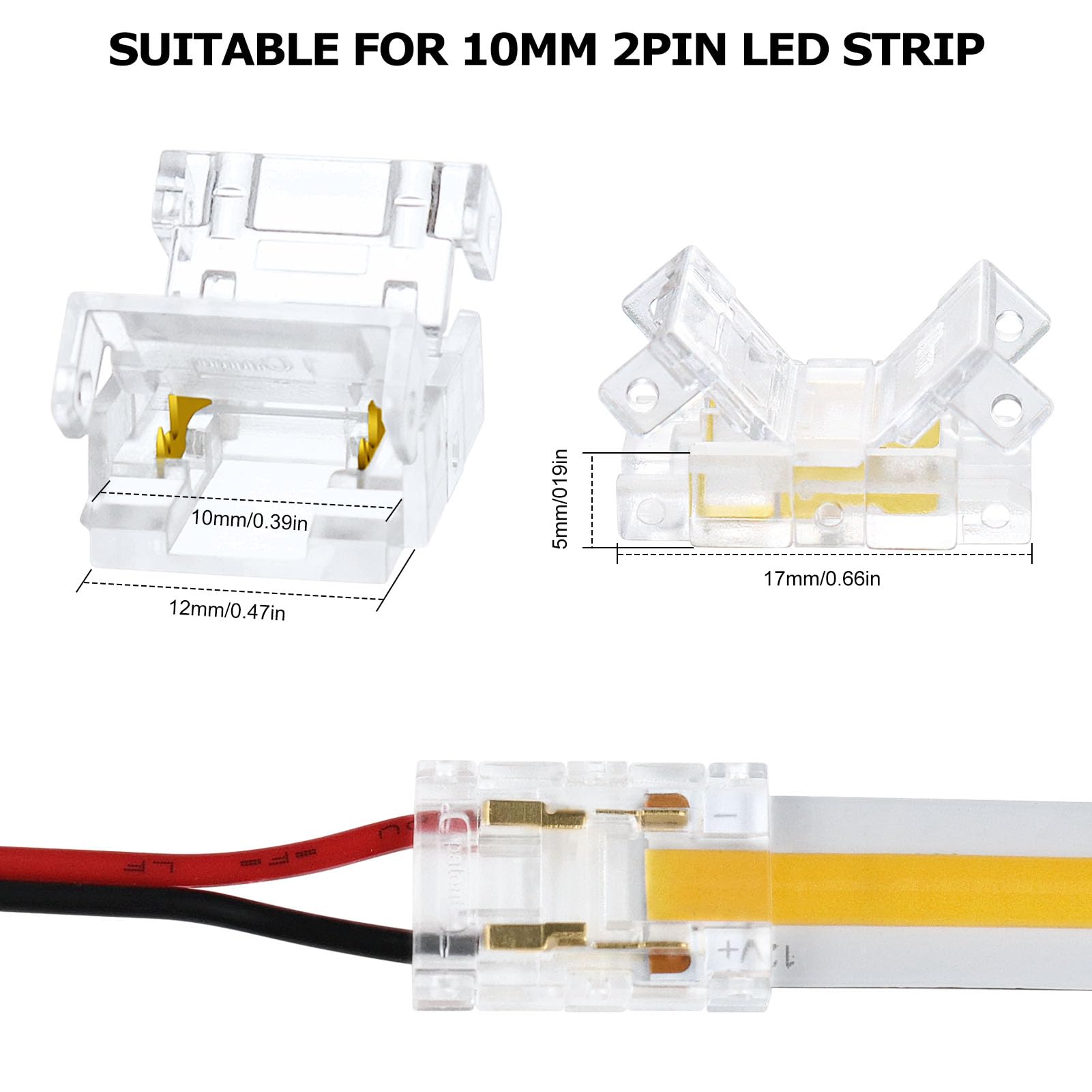 Snapklik.com : LED Connectors 2Pin 10mm, 10 PCS Strip To Wire Connector ...