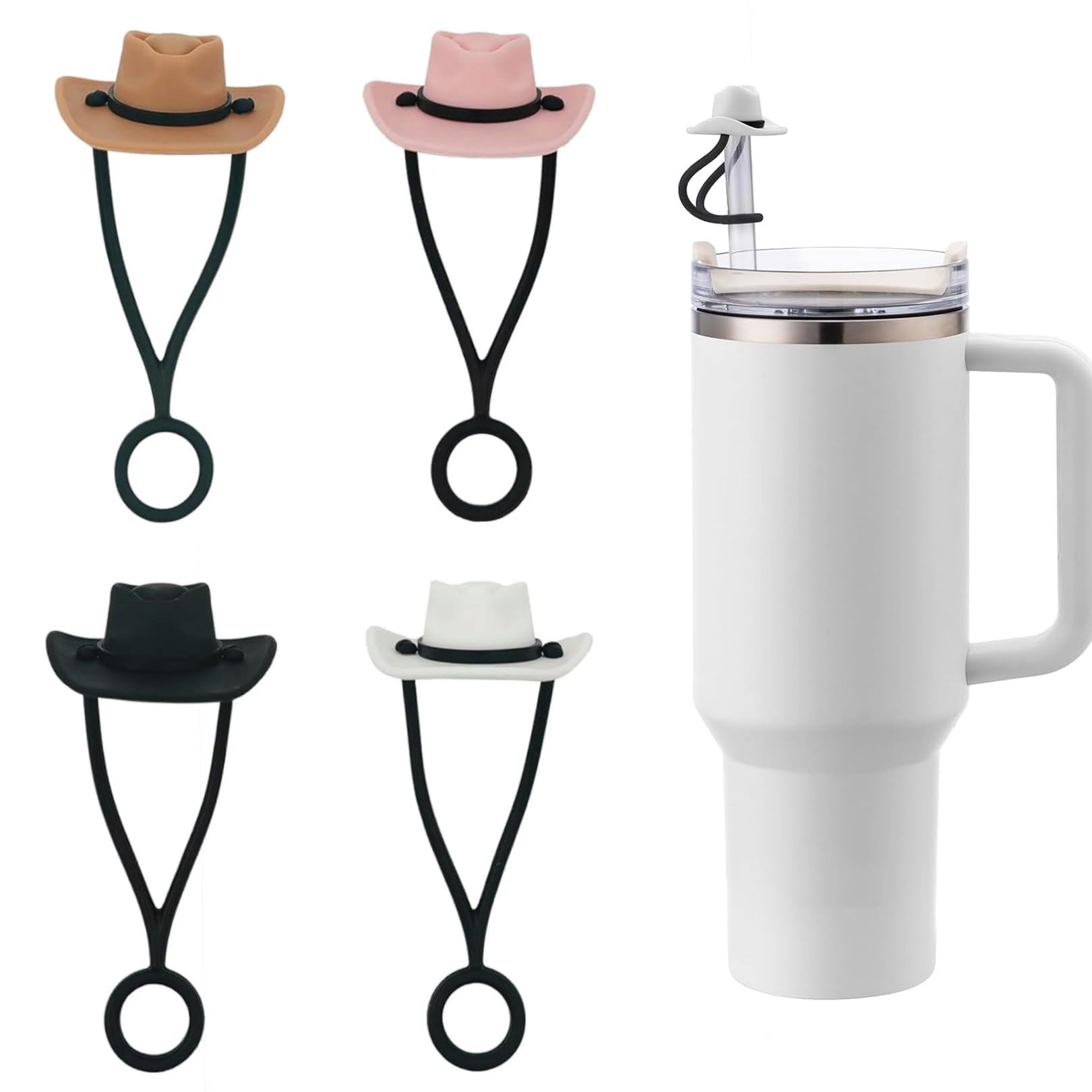 4 Stücke Stanley Cup Zubehör, mit Cowboyhut Auslaufsicherer Strohhalm ...