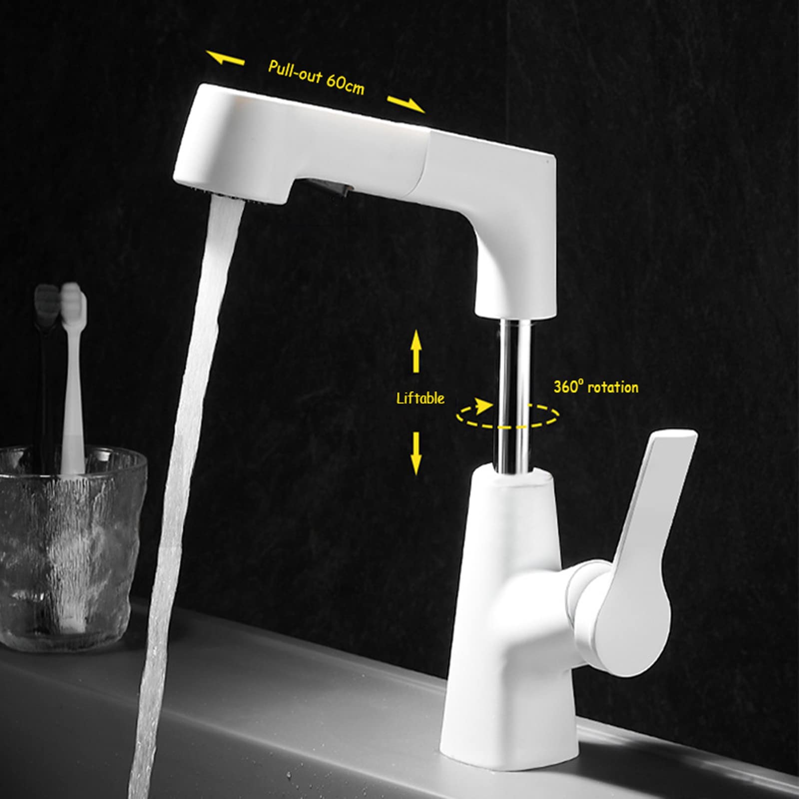 Liftable and Pullable Basin Faucet Bathroom Sink with 360° Rotation ...