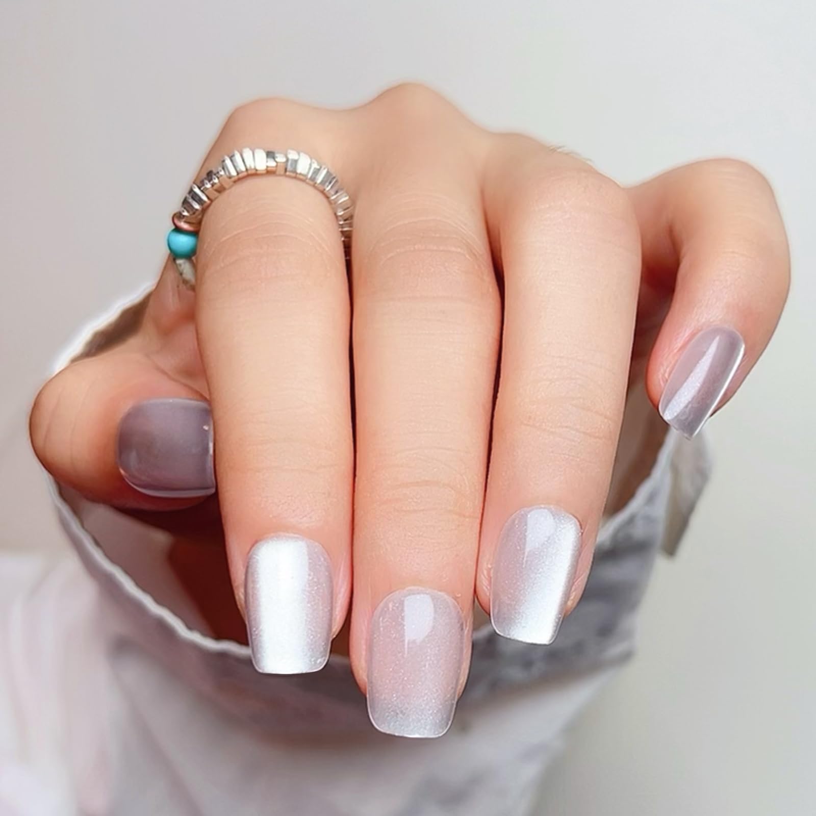 Amazon.com: Kliveco 30Pcs Aurora Cat Eye Press on Nails - Handmade Soft ...