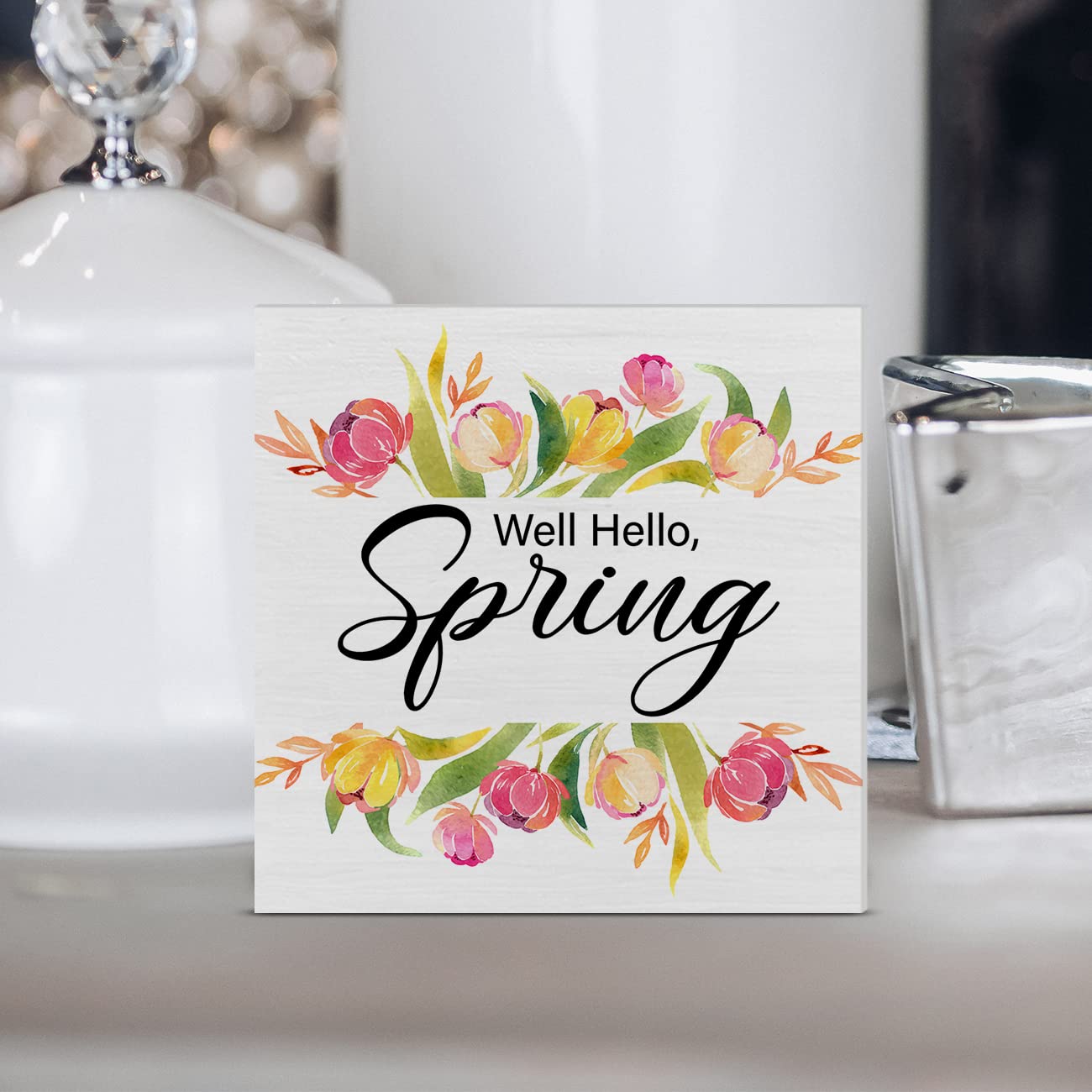 Snapklik.com : Well Hello Spring Wooden Box Sign Farmhouse Spring Wood ...