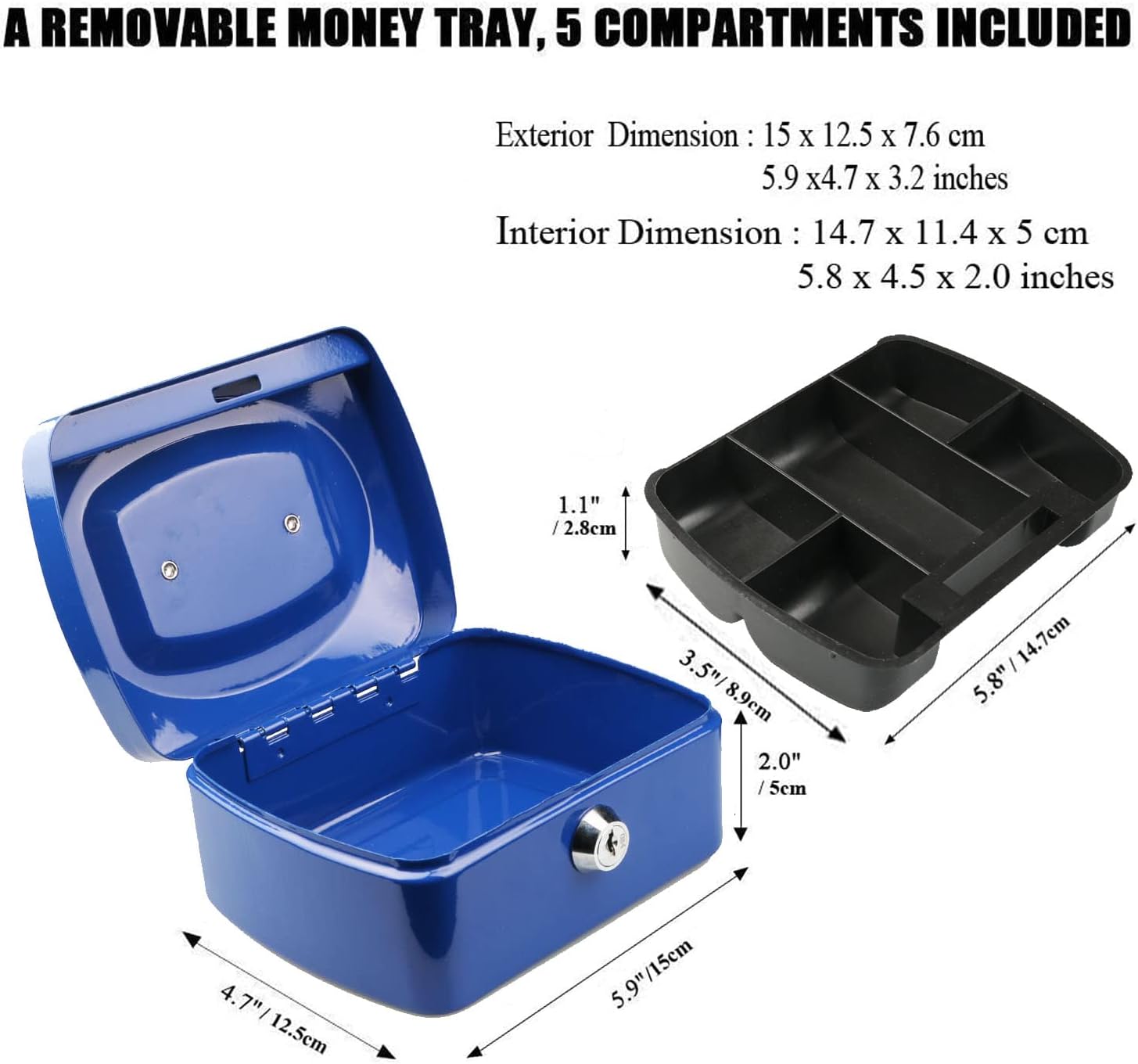 Portable Cash Box Safe with Removable Coin Compartment Tray – Locked ...