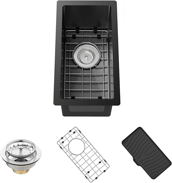 Black Kitchen And Bar Sink,10x18 Inch Stainless Steel Drop In Single ...