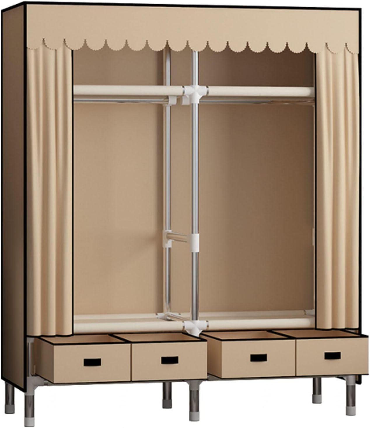 Portable Canvas Wardrobe,Fabric Wardrobe With Hanging Rail,Shelves ...