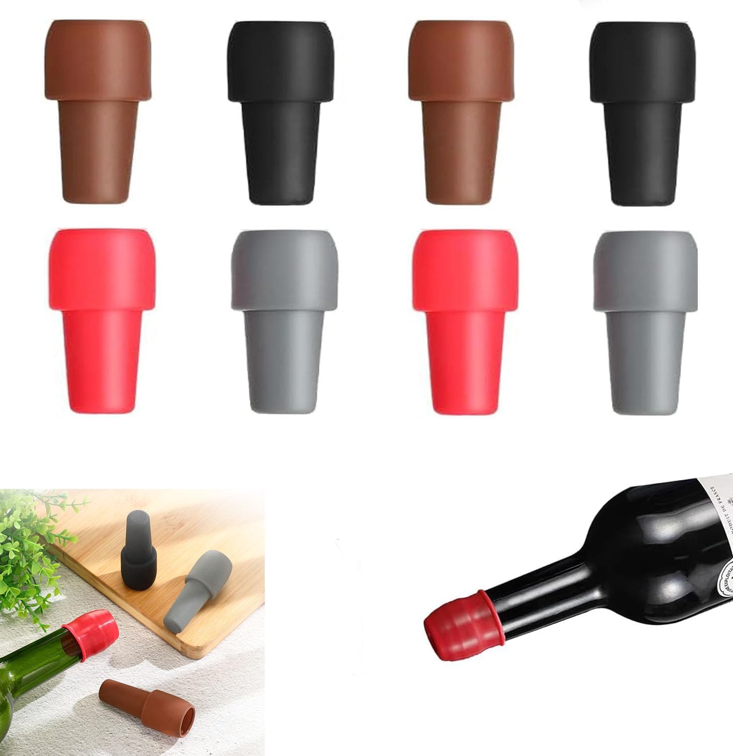 Amazon.com: Yooyee 8 PCS Silicone Wine Stoppers for Wine Bottles,Wine ...