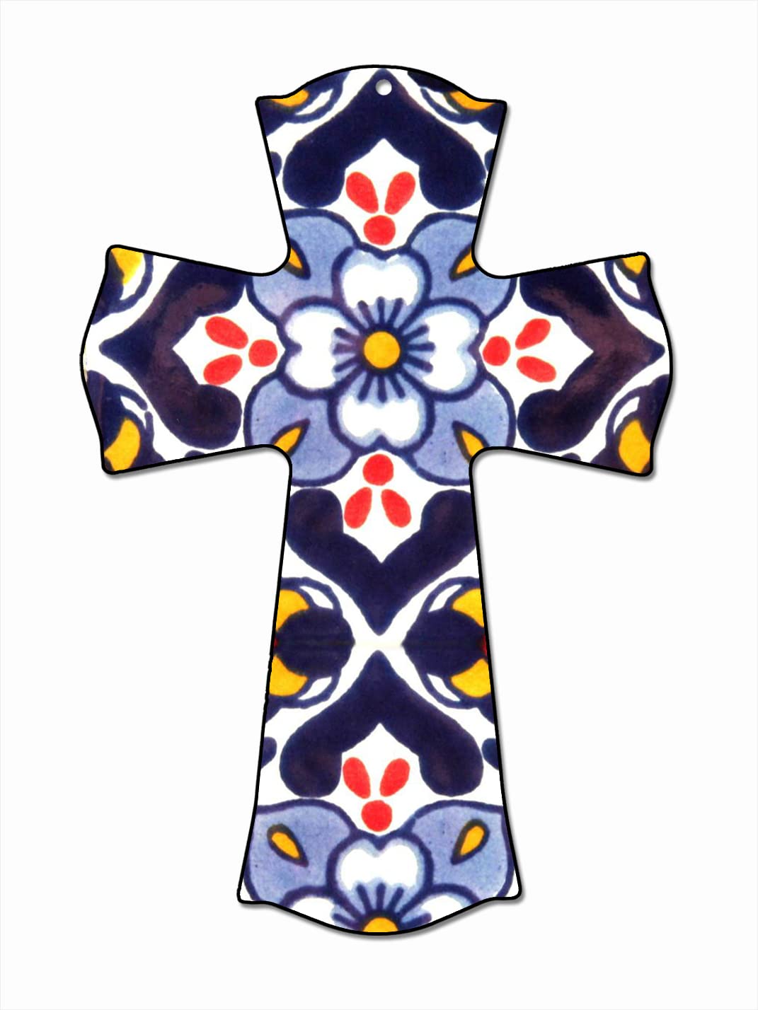 Amazon.com: CALUOHO Wood Wall Cross Hand Painted Mexican Talavera Large ...