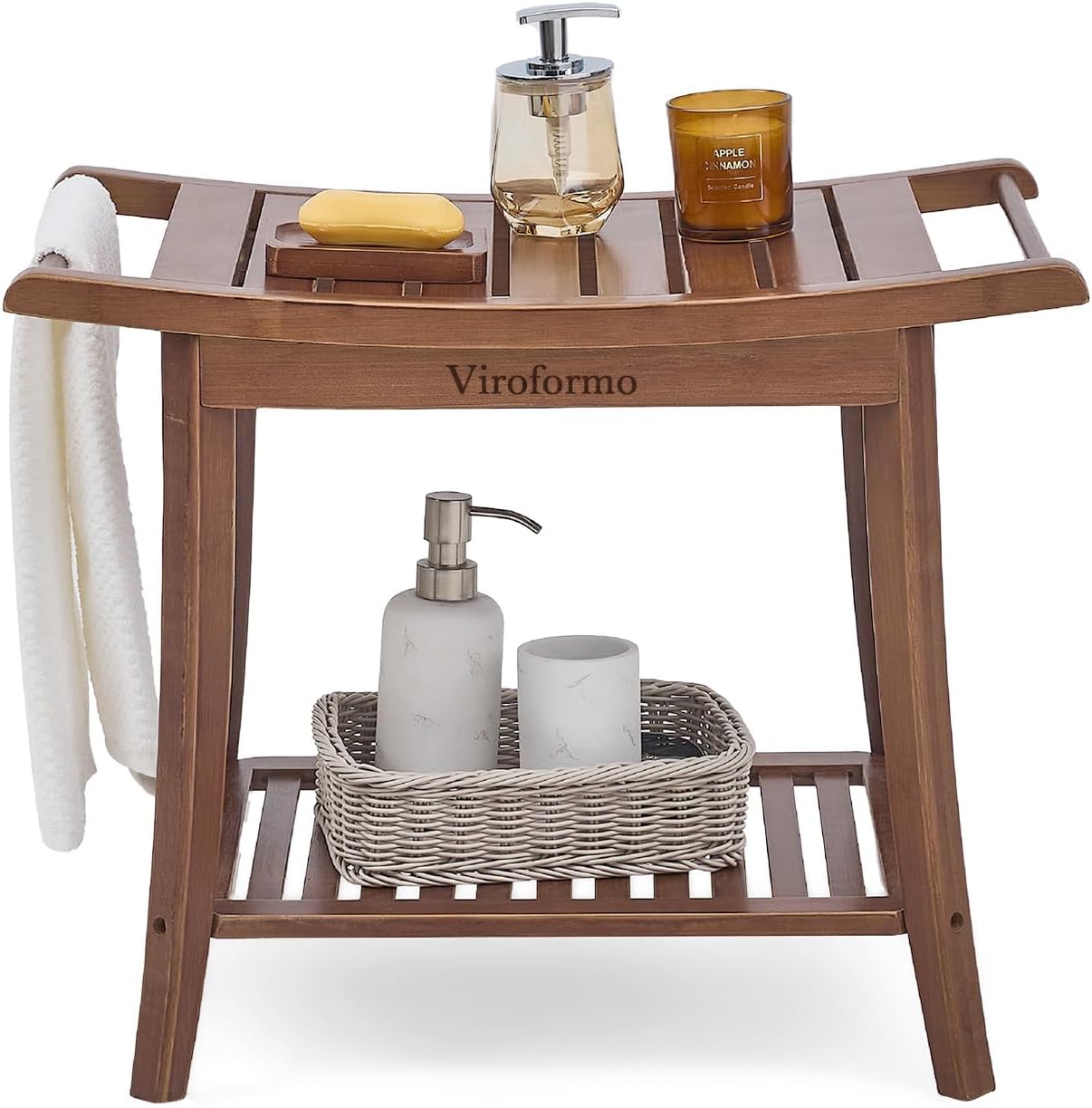 Amazon.com: VEVOR Shower Bench Stool with Storage Shelf, 21" HDPS ...