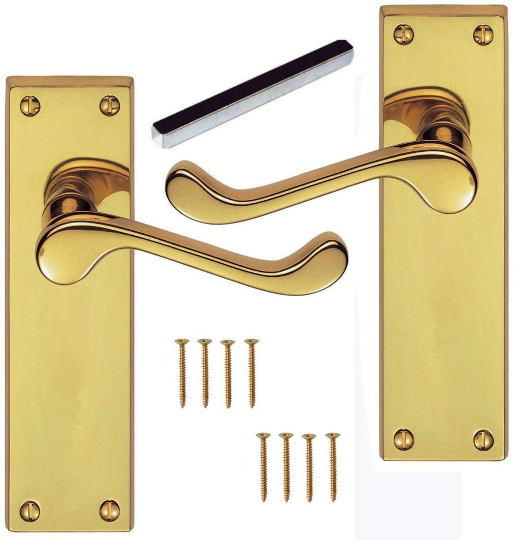 Golden Grace 1 Pair of Victorian Scroll Door Handles Polished Brass ...