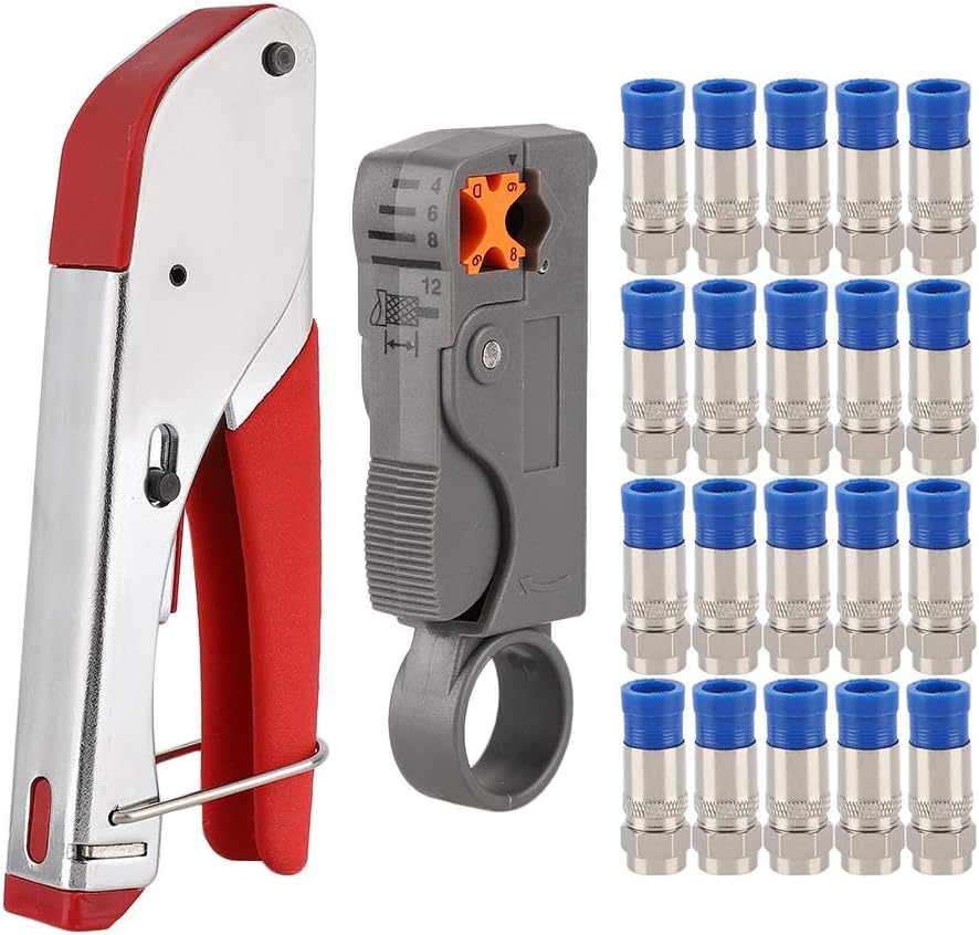 Coaxial Compression Tool Kit Wire Stripper, Coax Cable Crimper with F ...