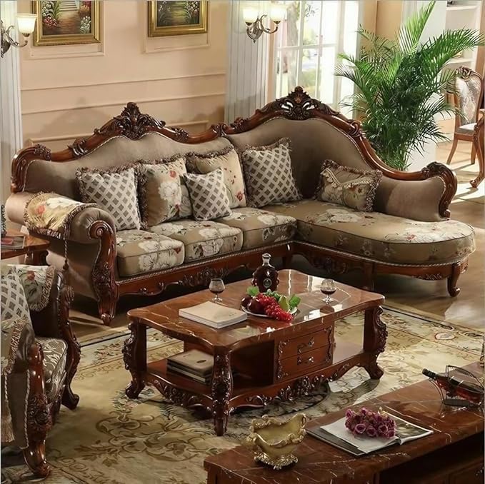 MUSKAN ARTS Solid Wooden Hand Carving Luxury 4 Seater Sofa Set for ...