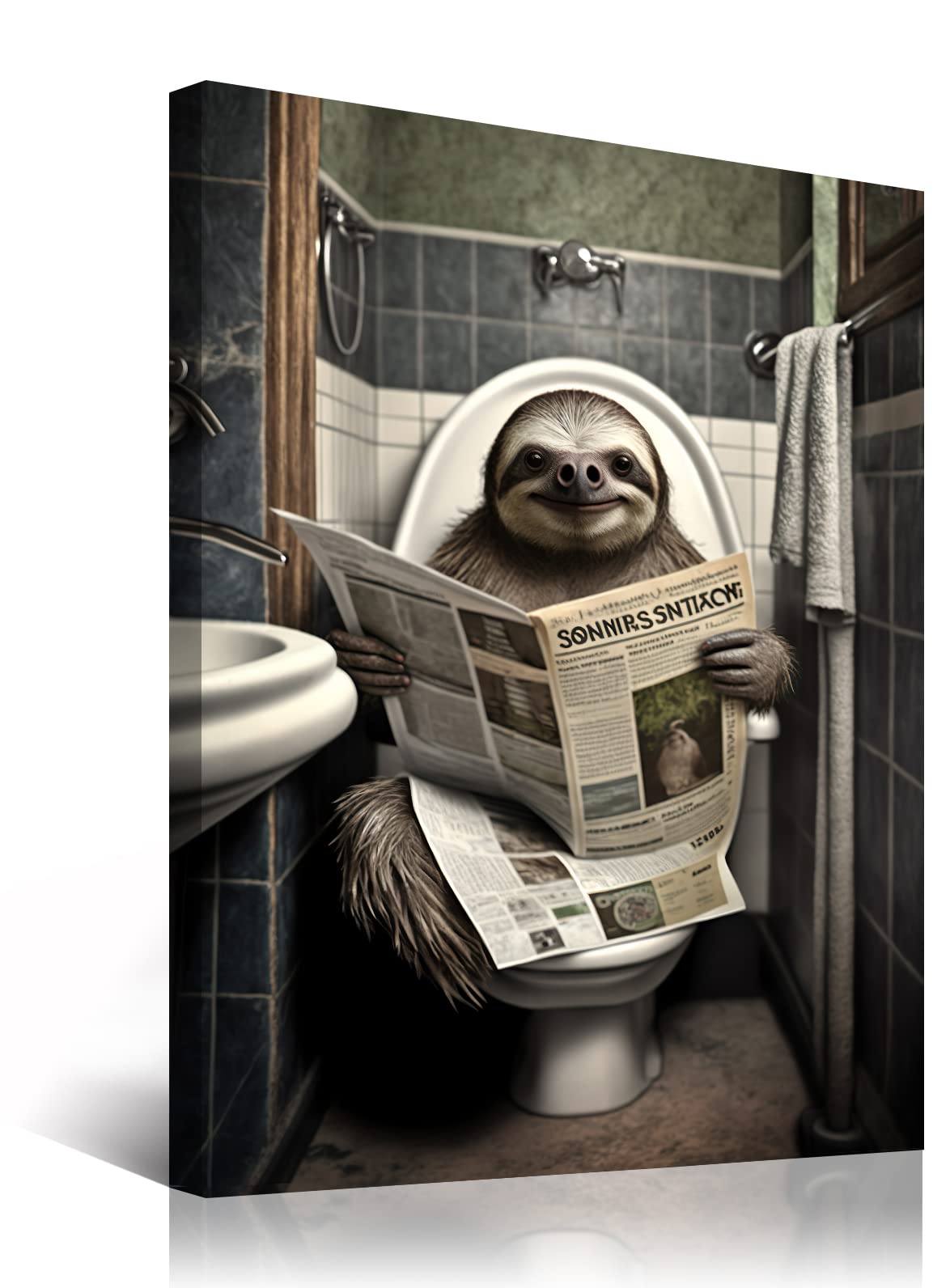 Amazon.com: Funny Bathroom Wall Art, Cute Sloth Sitting on the Toilet ...