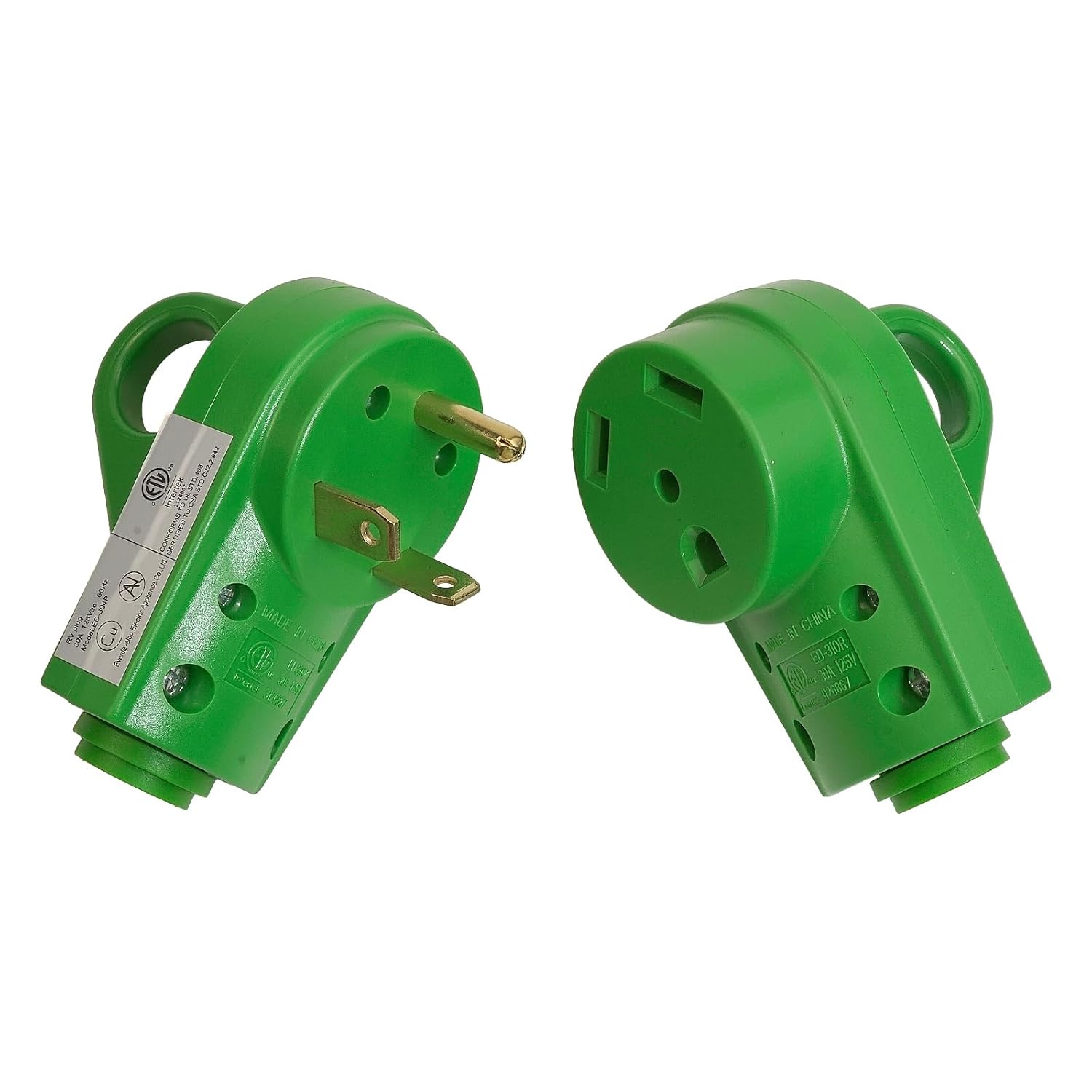 30 Amp RV Plug Male and Female Plug Set Green Camper Plug with Handle ...