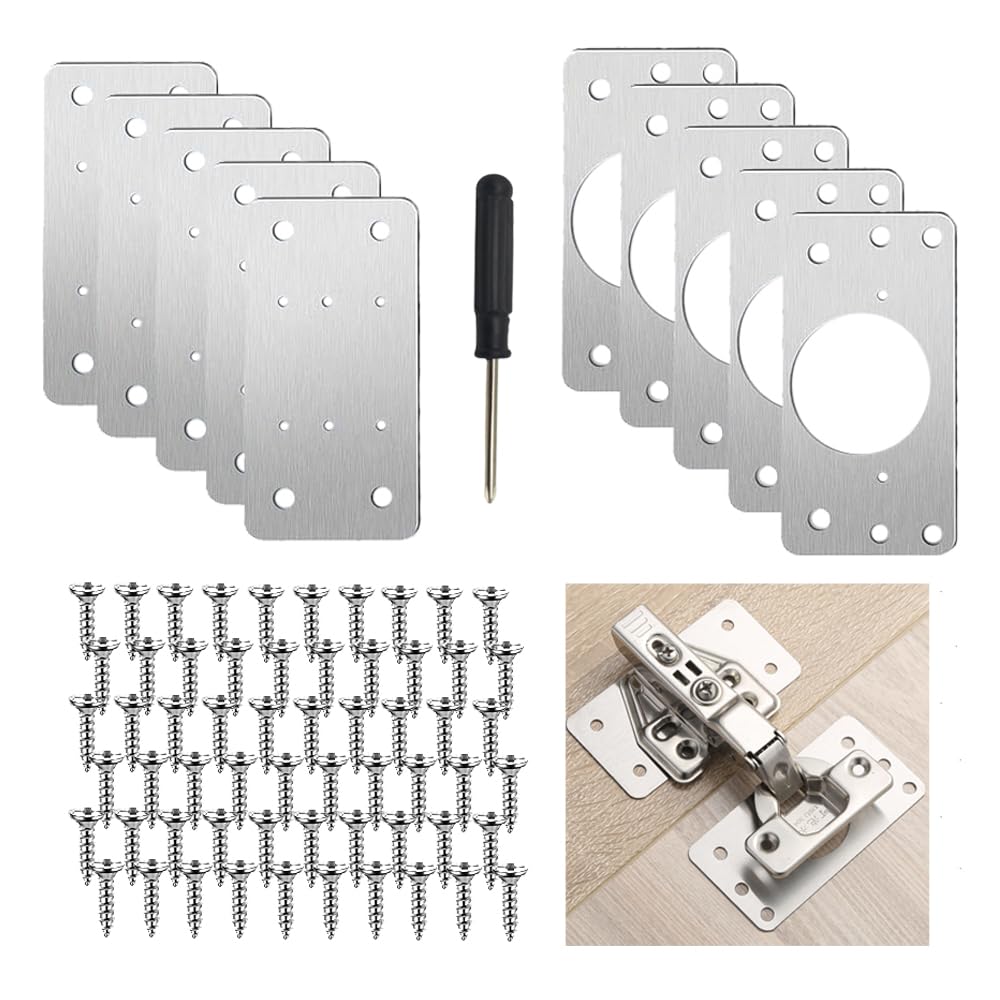 10 pcs Cabinet Hinge Repair Plates with Screws Stainless Steel Hinge ...
