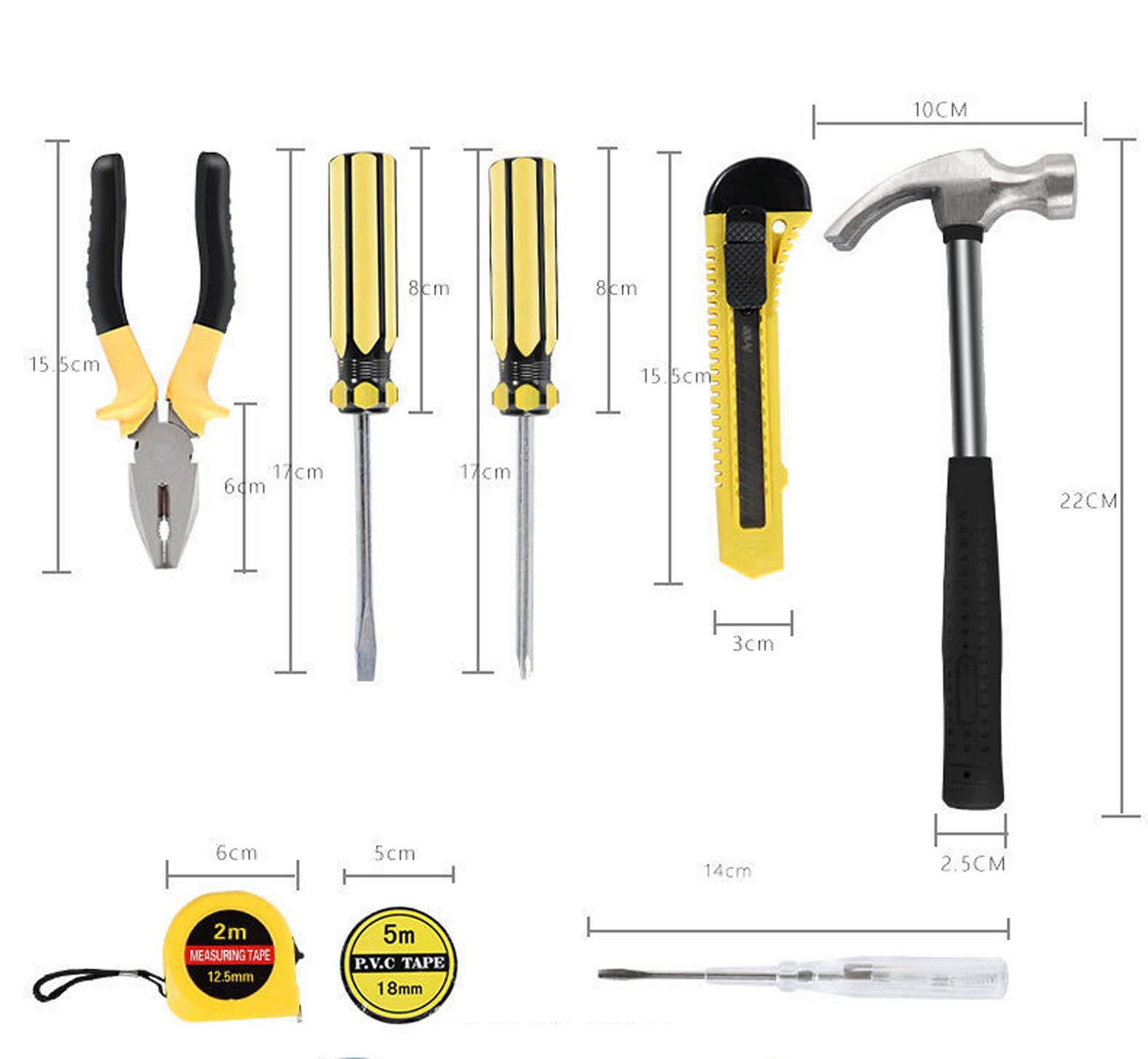 9 PSC General Household Hand Tool Kit with Plastic Toolbox Storage Case ...