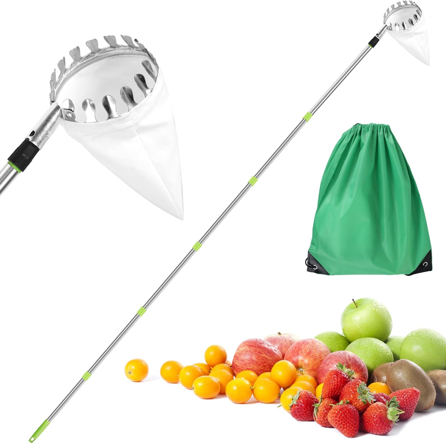 Alongen Fruit Picker with Telescopic Handle, with Storage Bag Stainless ...
