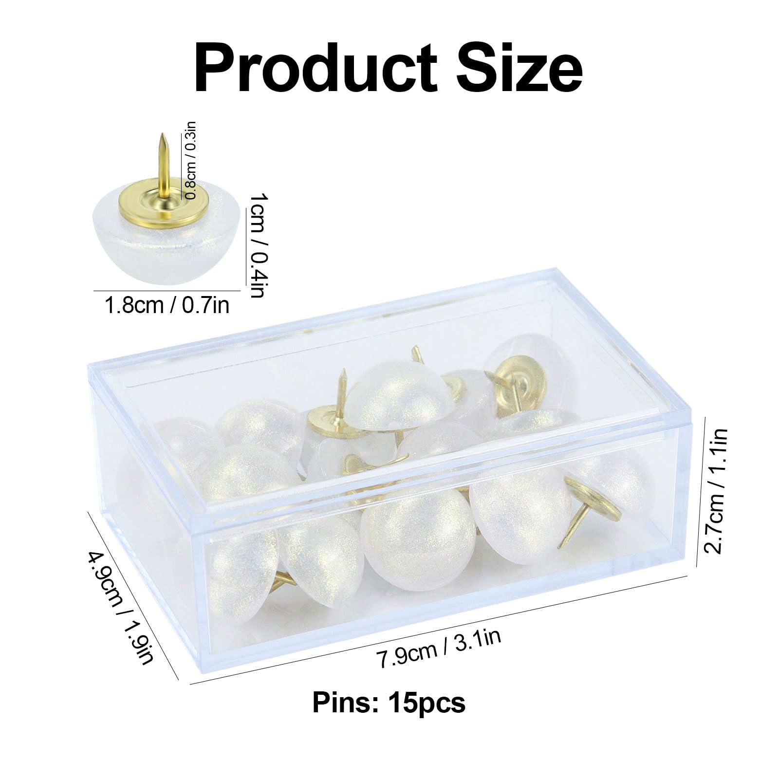 Snapklik.com : 15pcs Decorative Push Pins, White Glitter Thumb Tacks ...