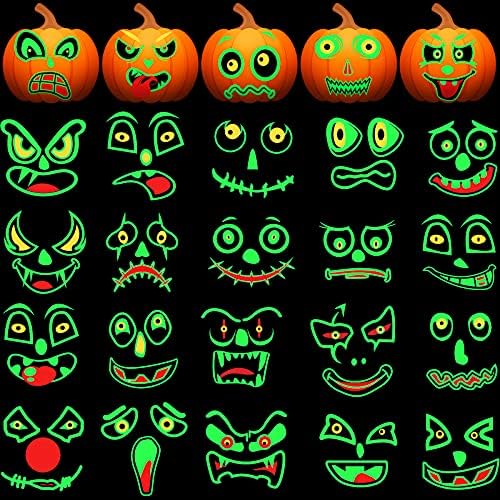 Amazon.com: 25 Glowing Pumpkin Stickers Kits - Halloween Glow in The ...