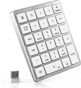 PINKCAT Wireless Numeric Keypad, 28 Keys Aluminum Rechargeable Number ...