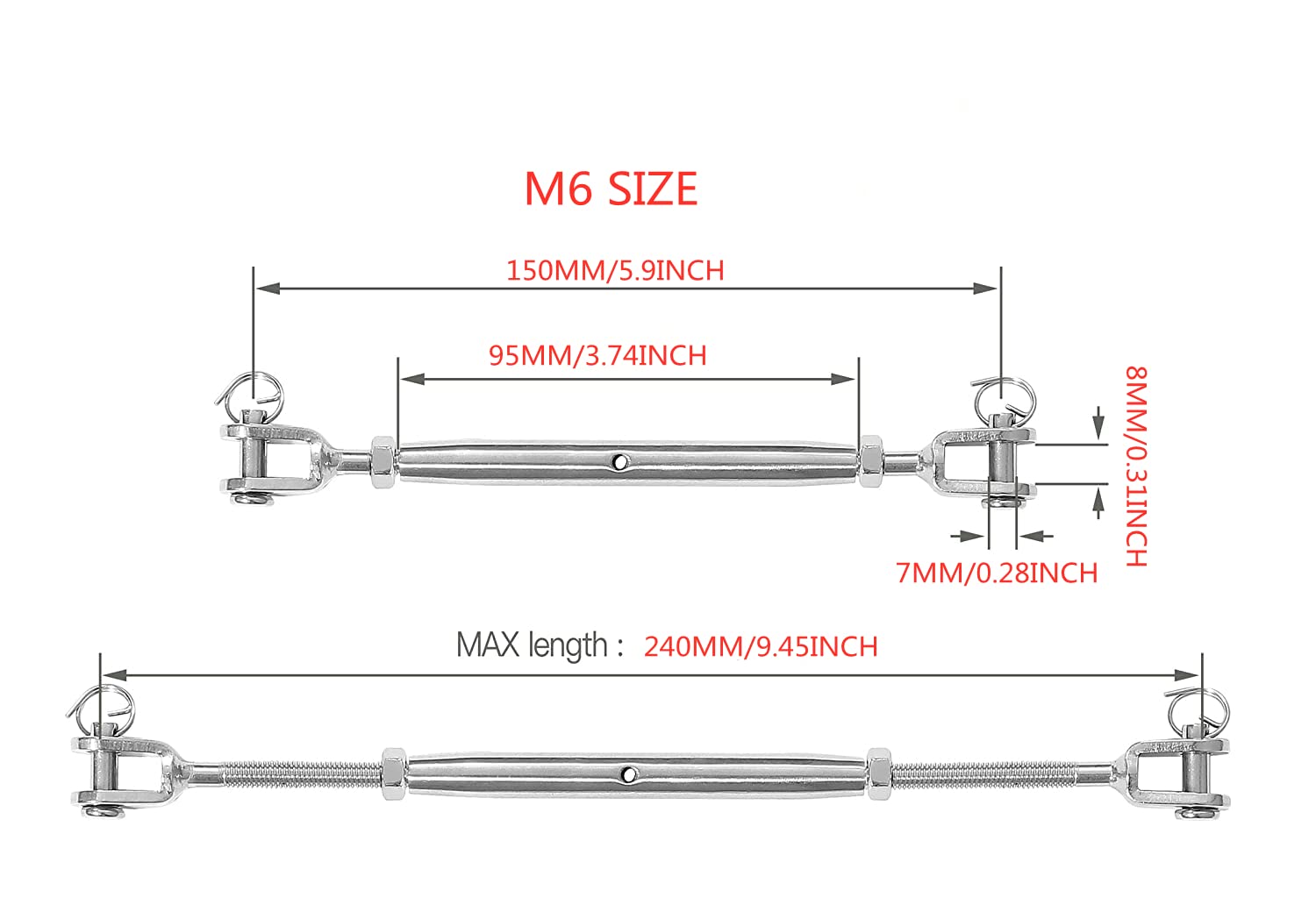 Snapklik.com : 2 Set- Turnbuckle Hook, M6 Jaw And Jaw Turnbuckle ...
