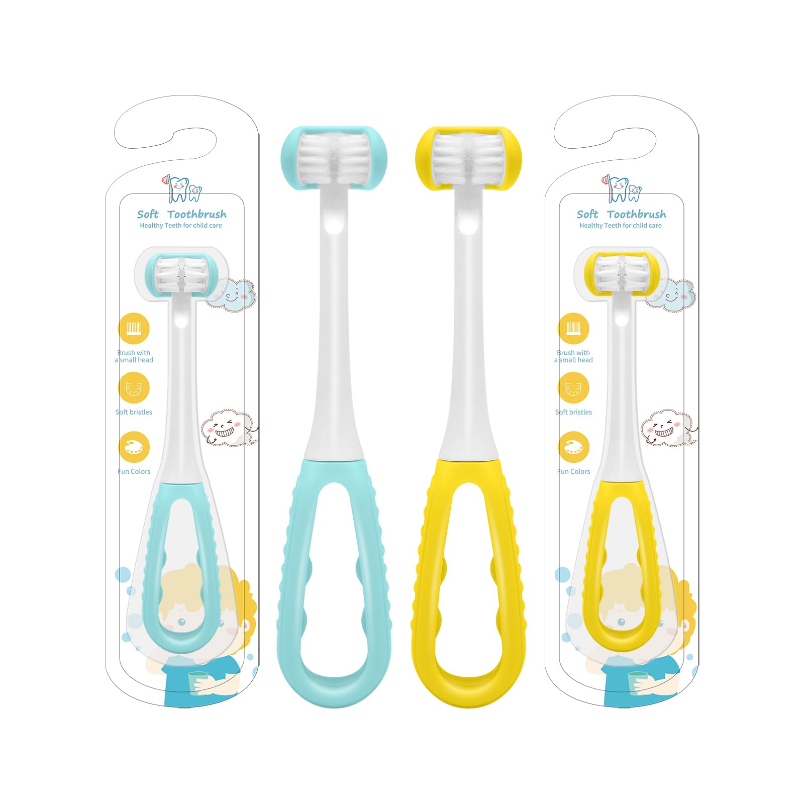 Amazon.com : TEKINGMU 3 Sided Toddler Toothbrush, Soft Bristles Kids ...