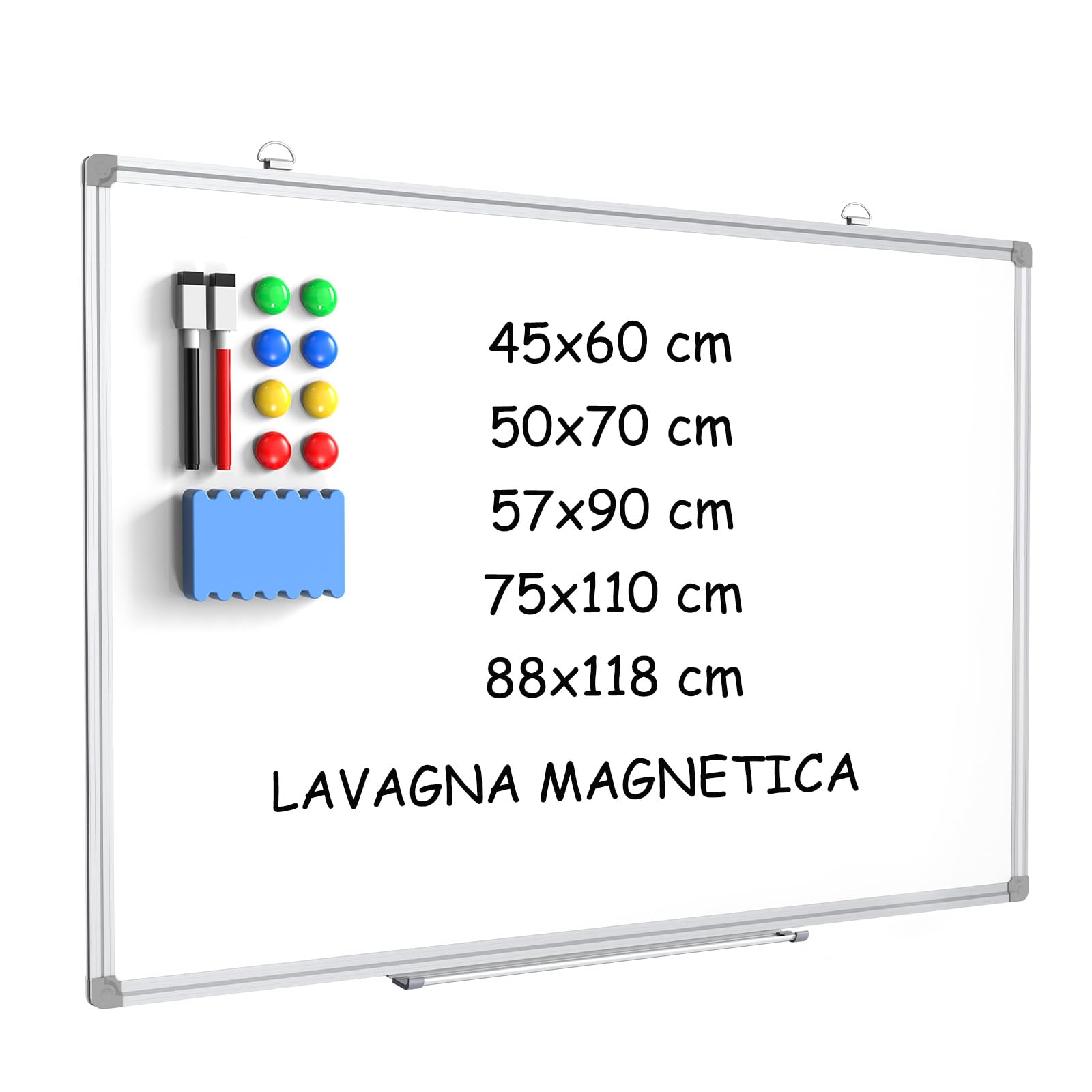 DOLLAR BOSS Lavagna magnetica, 45 x 60 cm cornice in alluminio, lavagna bianca cancellabile a ...