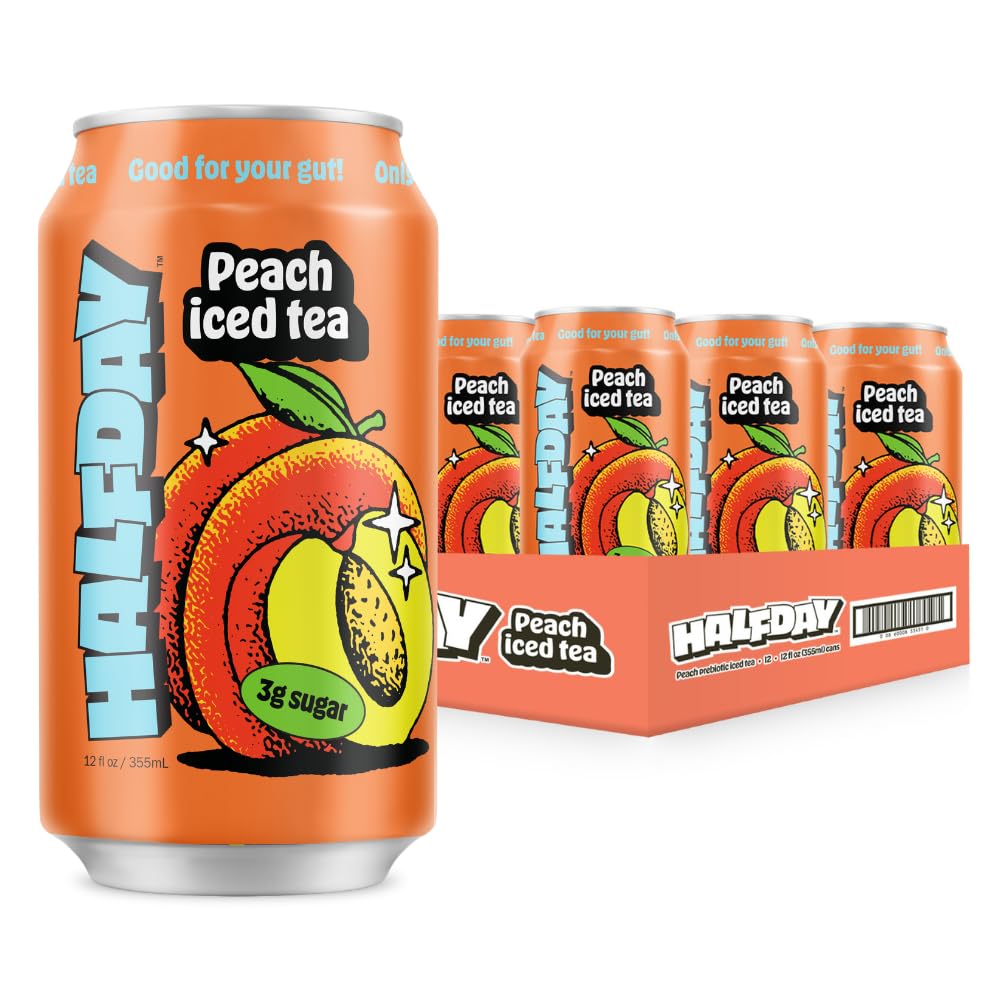Amazon.com : HALFDAY Prebiotic Peach Iced Tea Cans, 12 Pack, Supports ...