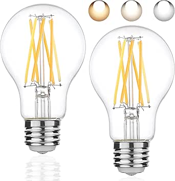CHULEIBACUI A19 3 Way LED Edison Filament Bulb, E26 Base, 3CCT Color ...