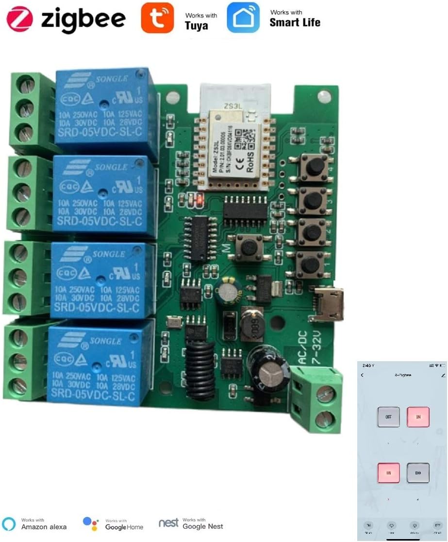 MHCOZY 4 Channel 5V 12V ZigBee Relay Switch,Self-Lock Momentary ...