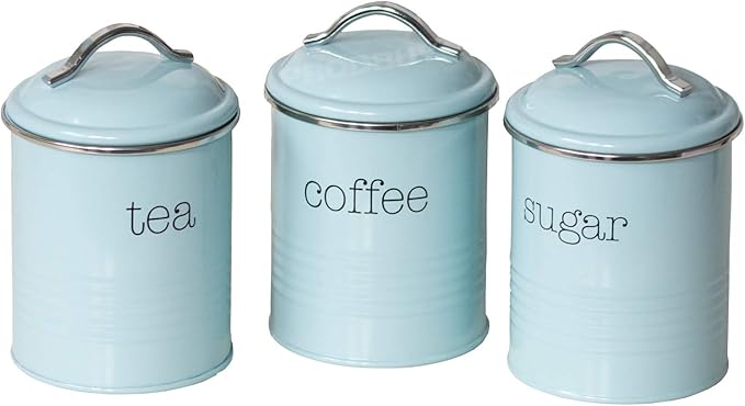 Vintage Ribbed Blue Enamel Tea Coffee Sugar Storage Canisters : Amazon ...