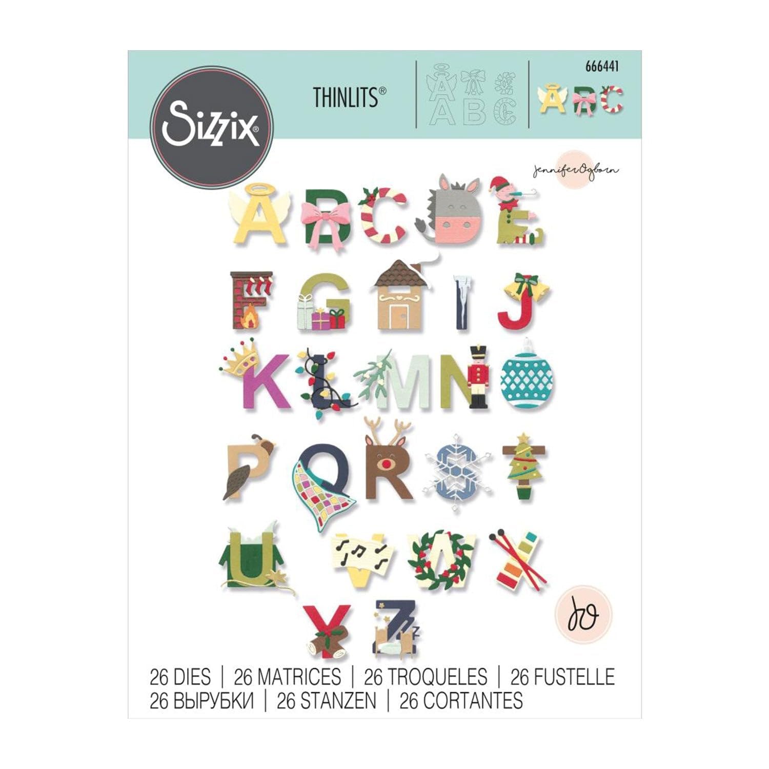 Amazon.com: Sizzix Thinlits Dies By Jennifer Ogborn 26/Pkg-Christmas Alphabet 666441
