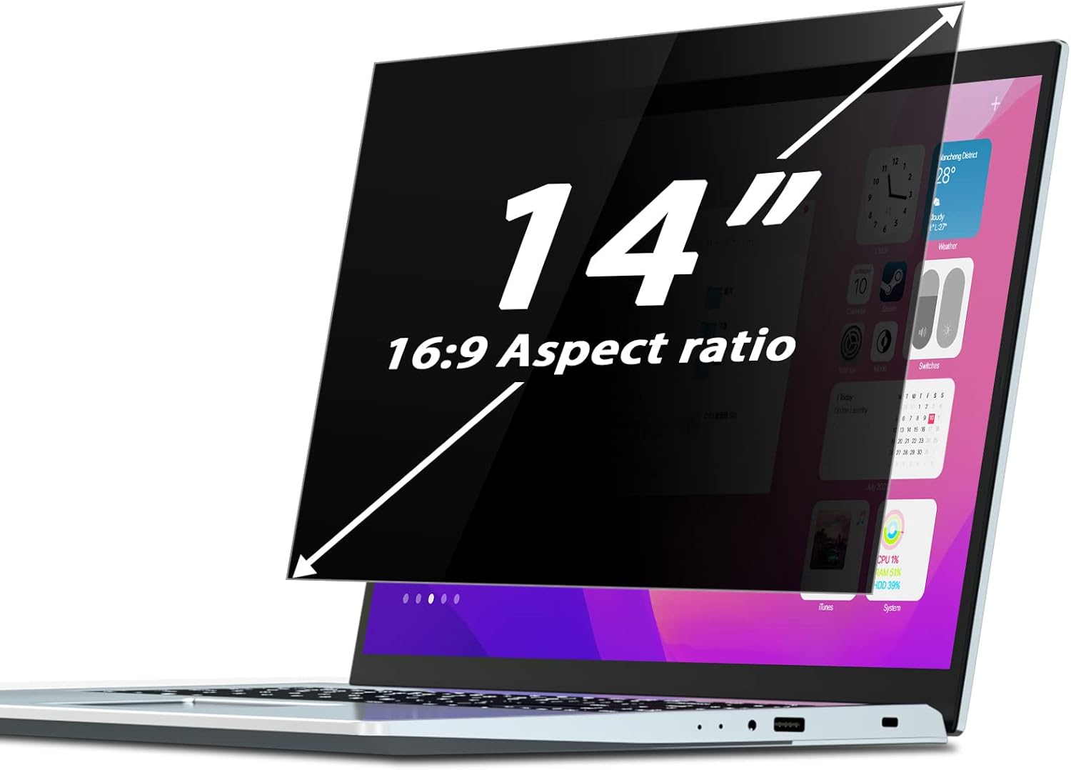 PYS 14 inch Laptop Privacy Screen Protector 16:9 Aspect for Hp Dell ...