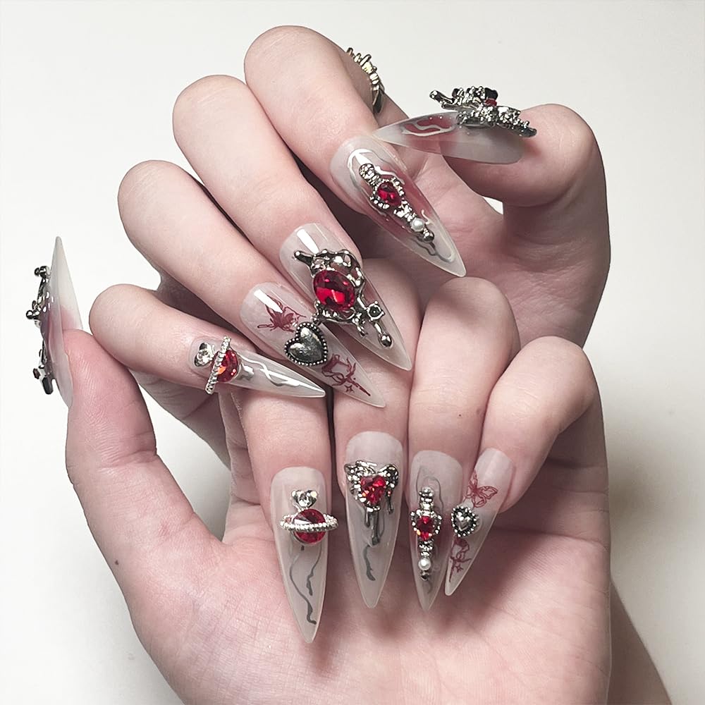 Amazon.com: IFMOPETY Goth Nails Press on，Long Spiked Almond Fake Nails ...