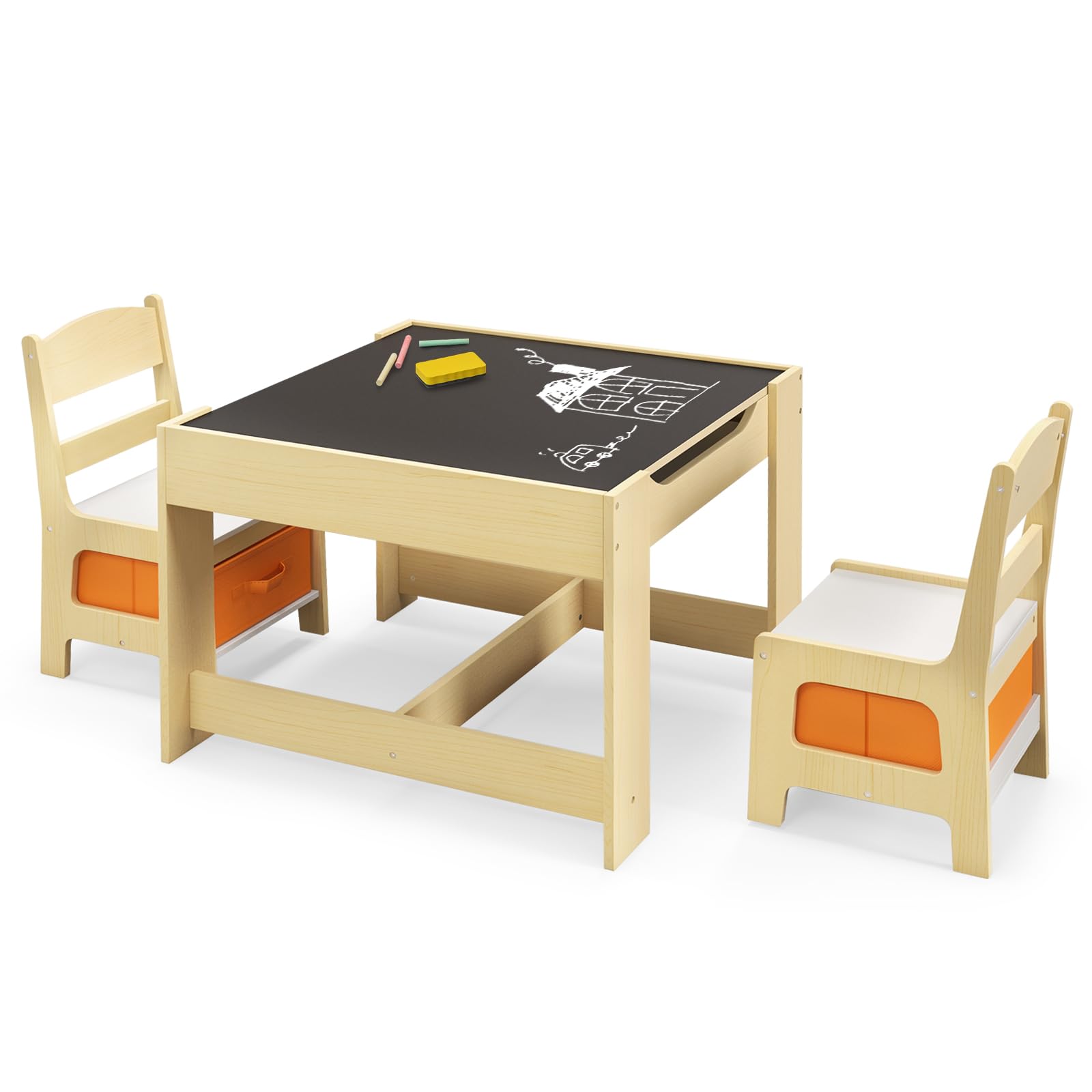 HONEY JOY 3 in 1 Kids Wooden Table & 2 Chair Set, Children Activity ...