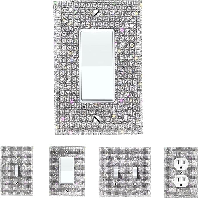 Silver Shiny Rhinestones Wall Plates Bling 1 Gang Rocker Glitter Light ...