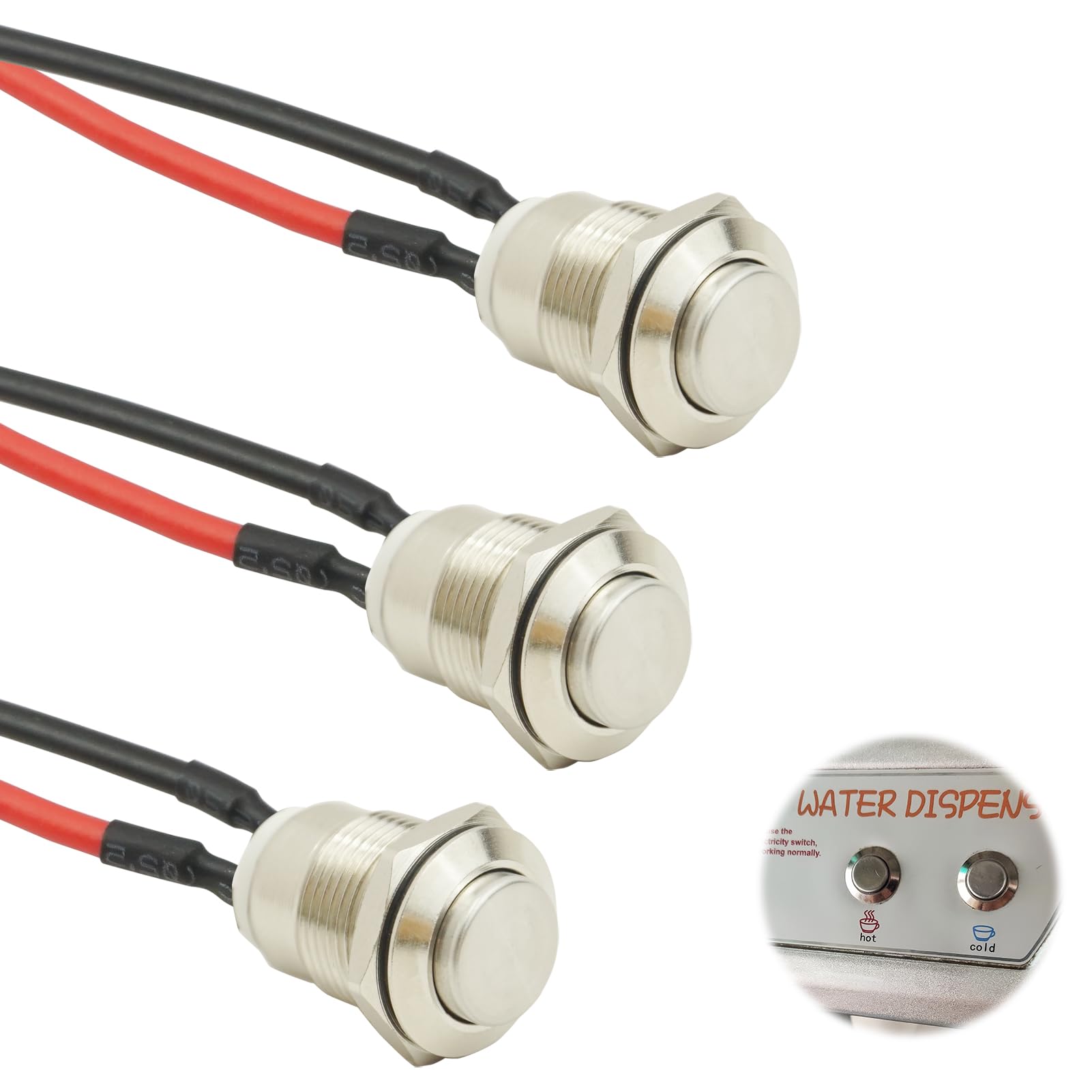 3 Pcs Prewired Momentary Push Button Switch 12mm Waterproof IP65 ...