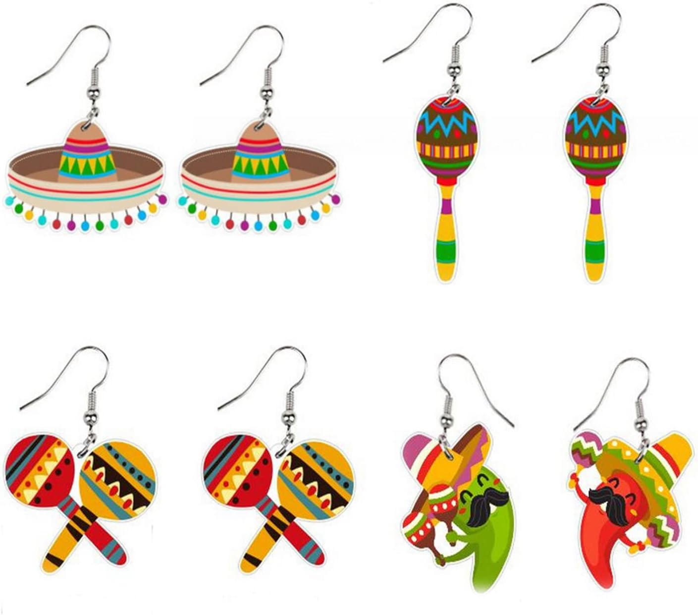 Amazon.com: 4Pairs Cinco De Mayo Piñata Sombrero Maracas Chili Pepper ...