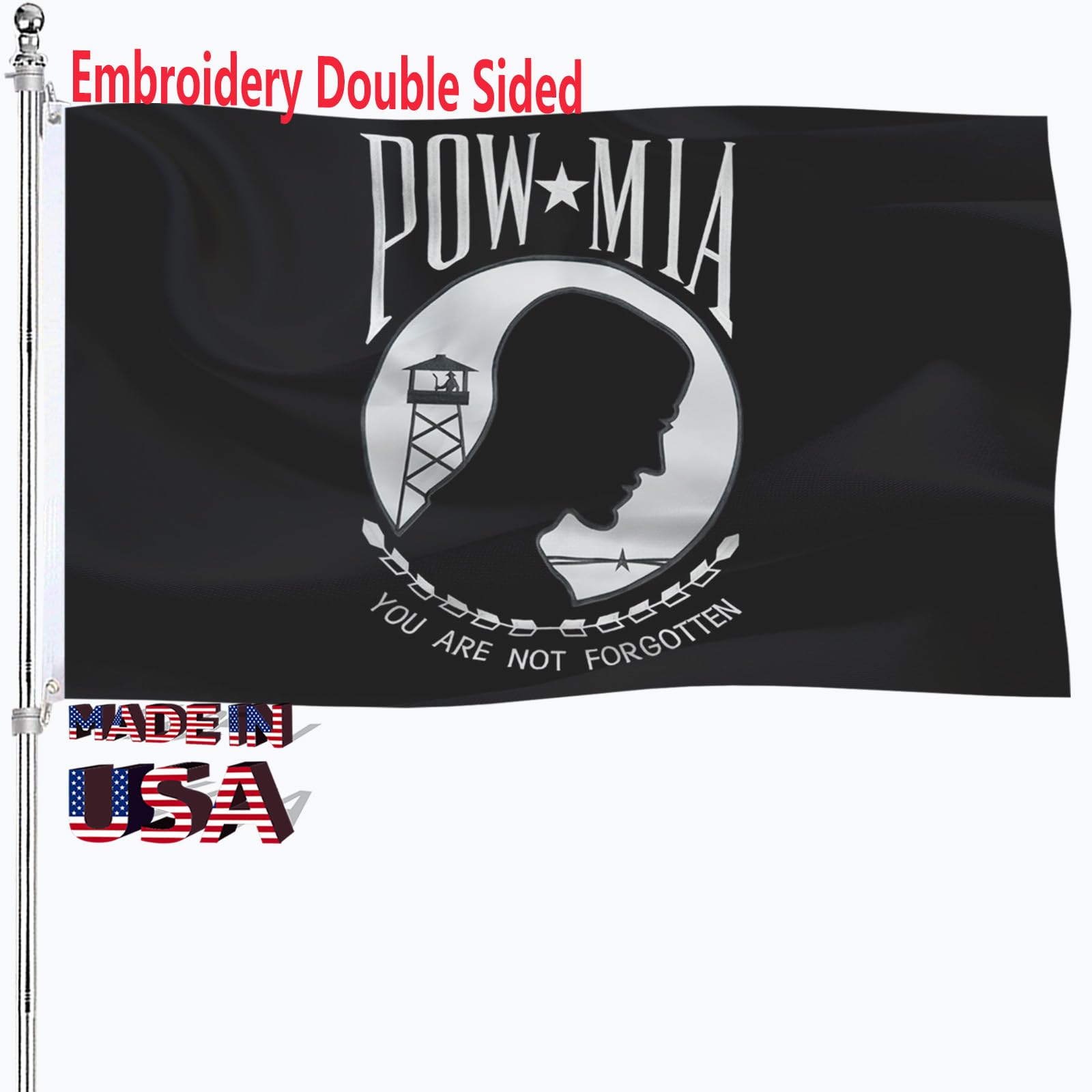 Embroidered Pow Mia Flag 3x5 Pow Flag Outdoor Heavy Duty 340D Polyester ...