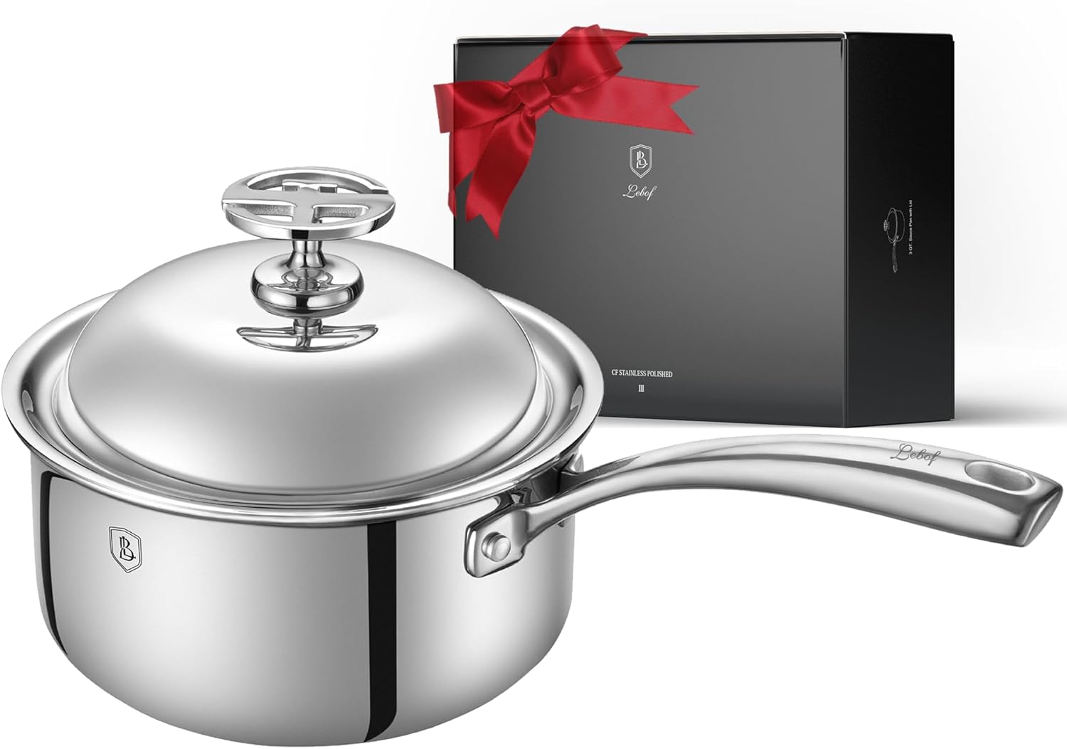Lebof 3-Quart Stainless Steel Saucepan with Lid,5-Ply Clad Base Small ...