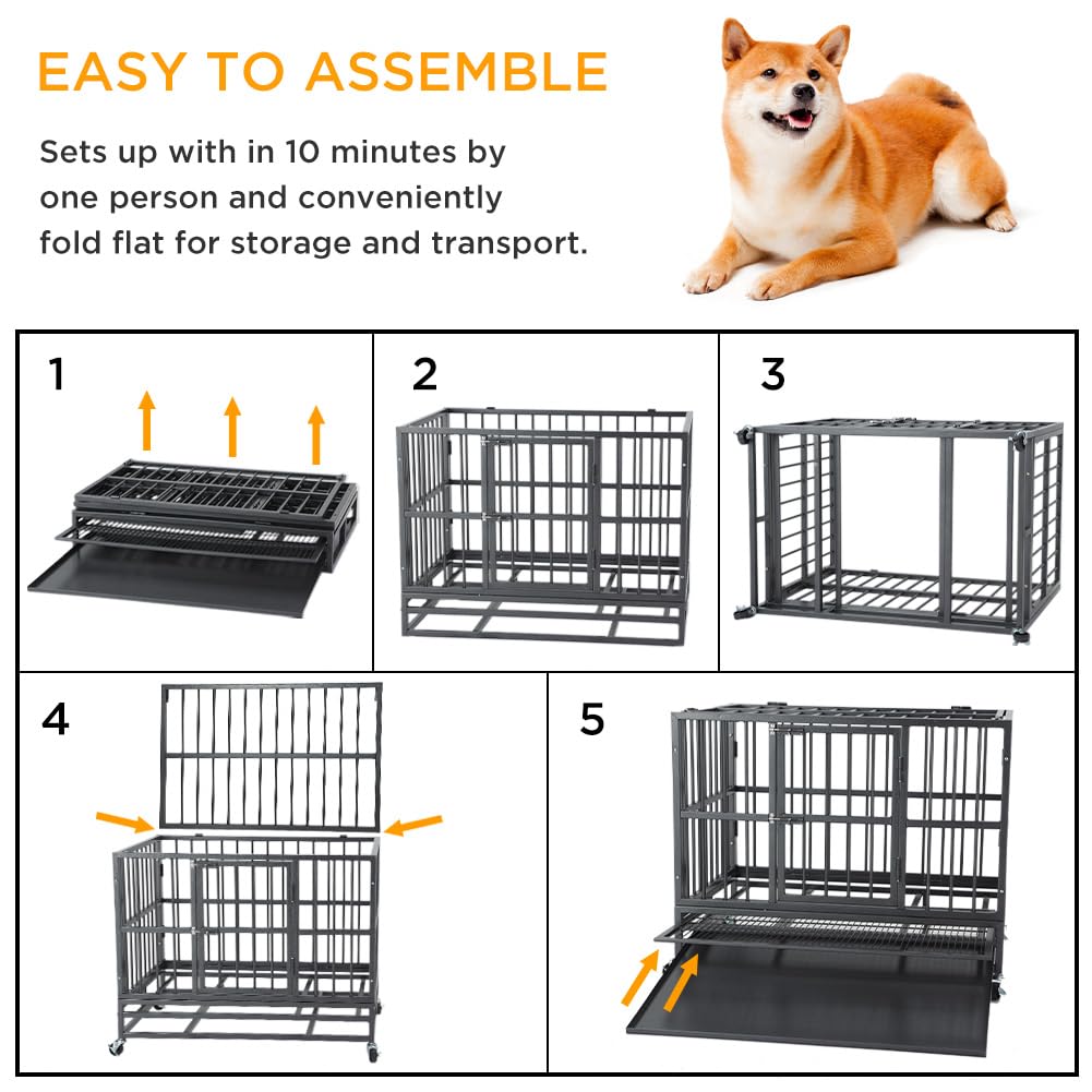 Snapklik.com : 37 Inch Heavy Duty Indestructible Dog Crate Steel Escape ...