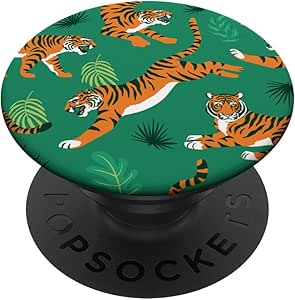 Amazon.com: Animal and Leaves Tropical Palm Leaves Tiger PopSockets Standard PopGrip : Cell ...