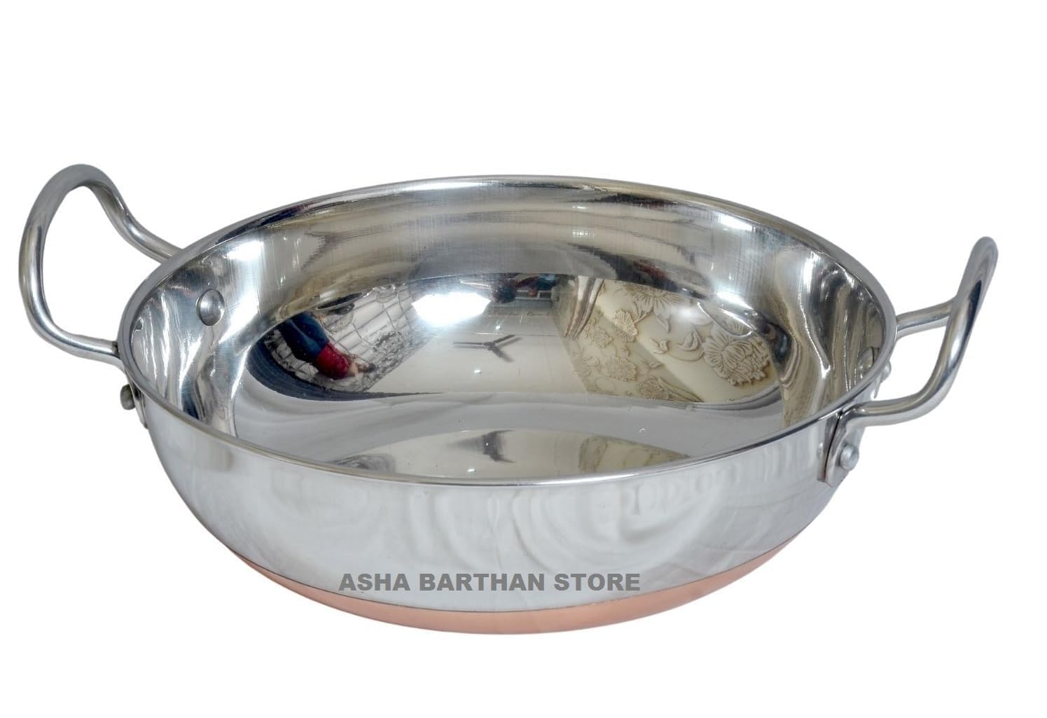 ASHA BARTHAN STORE Copper Bottom Stainless Steel Kadhai Pot Pans for ...